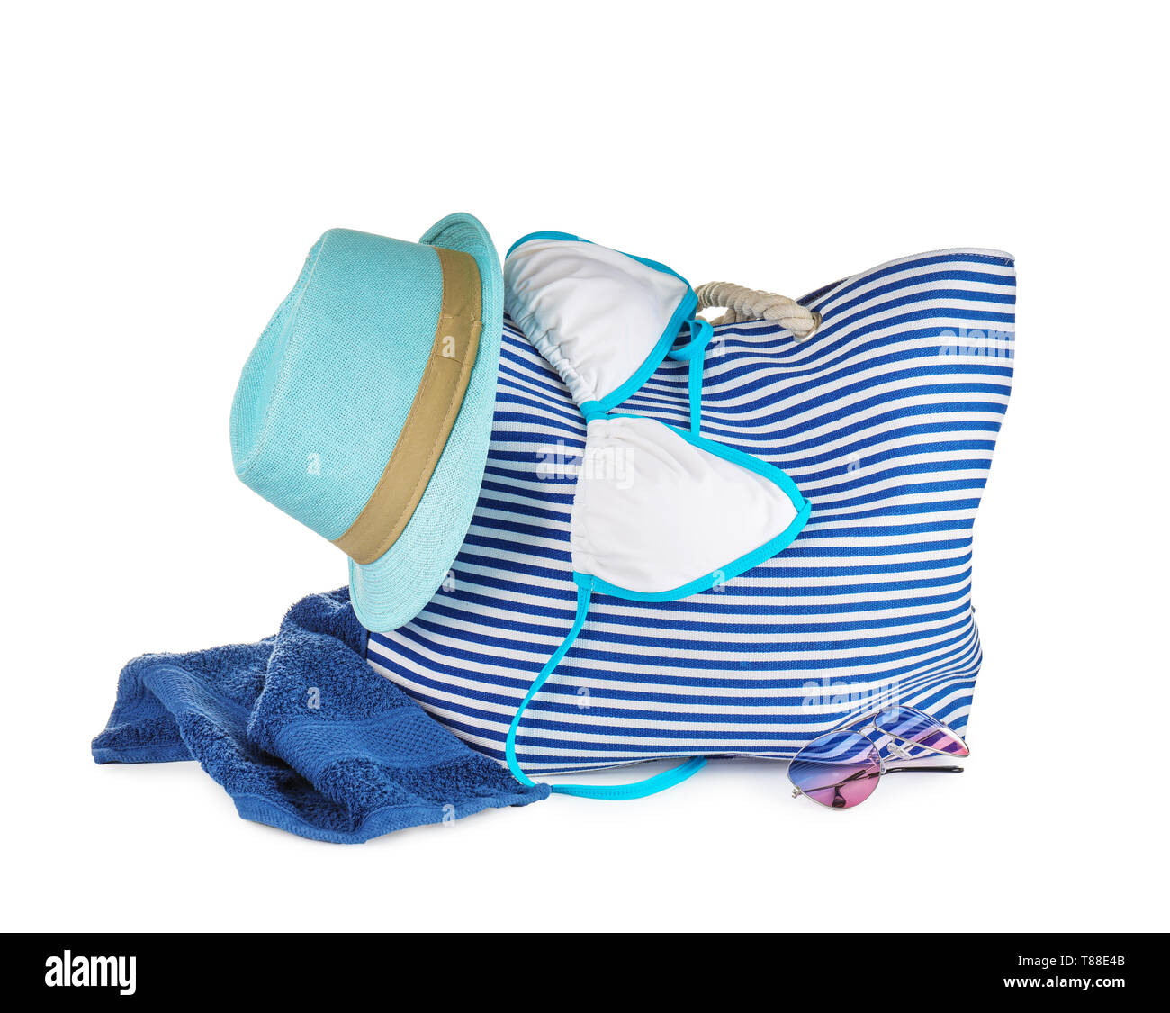 Set of items for rest on beach on white background Stock Photo - Alamy