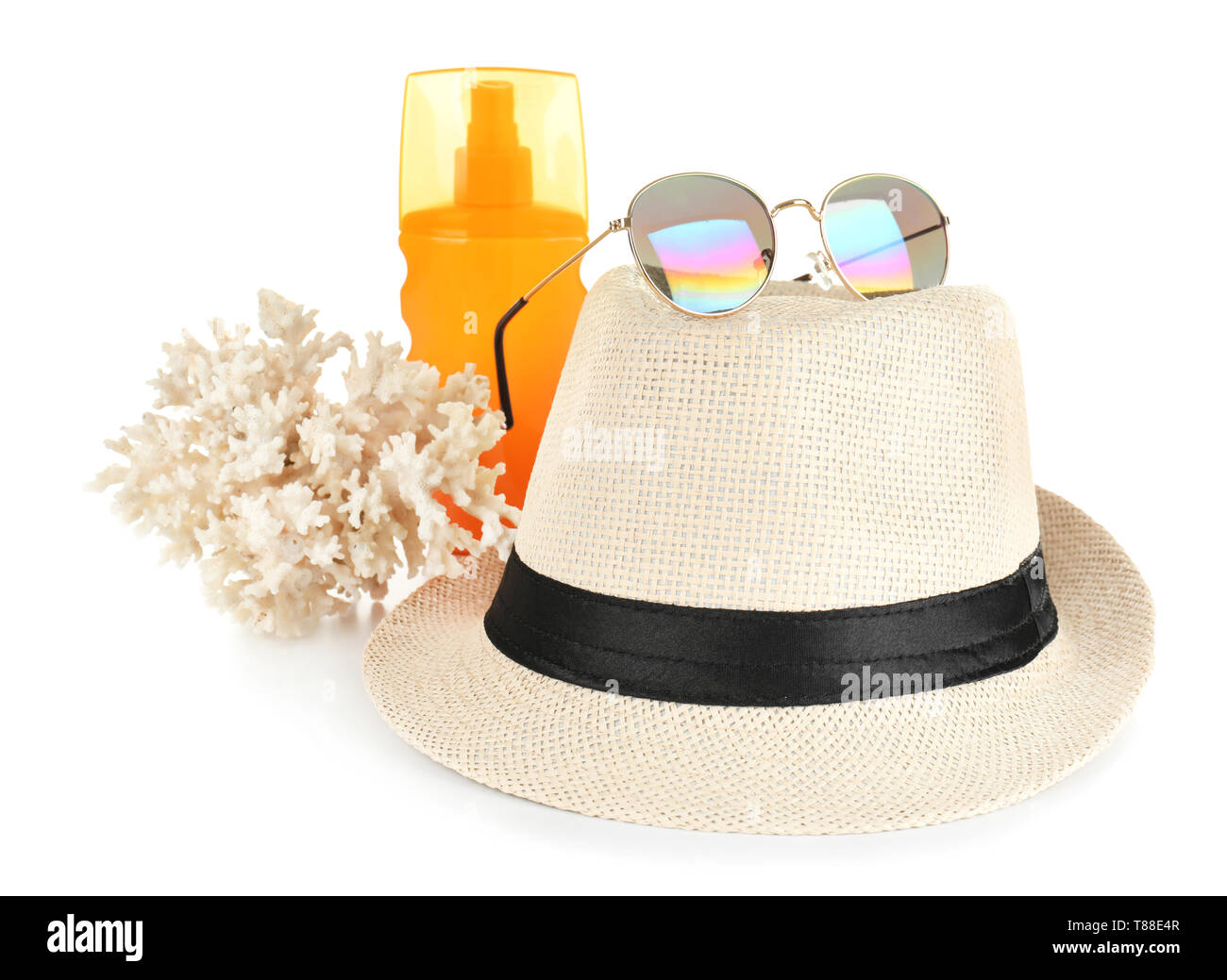 Set of items for rest on beach on white background Stock Photo - Alamy