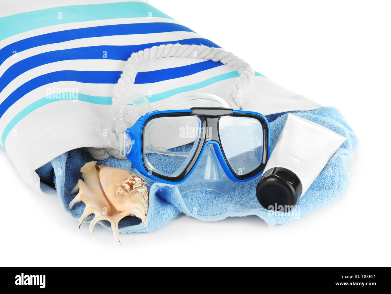 Set of items for rest on beach on white background Stock Photo - Alamy