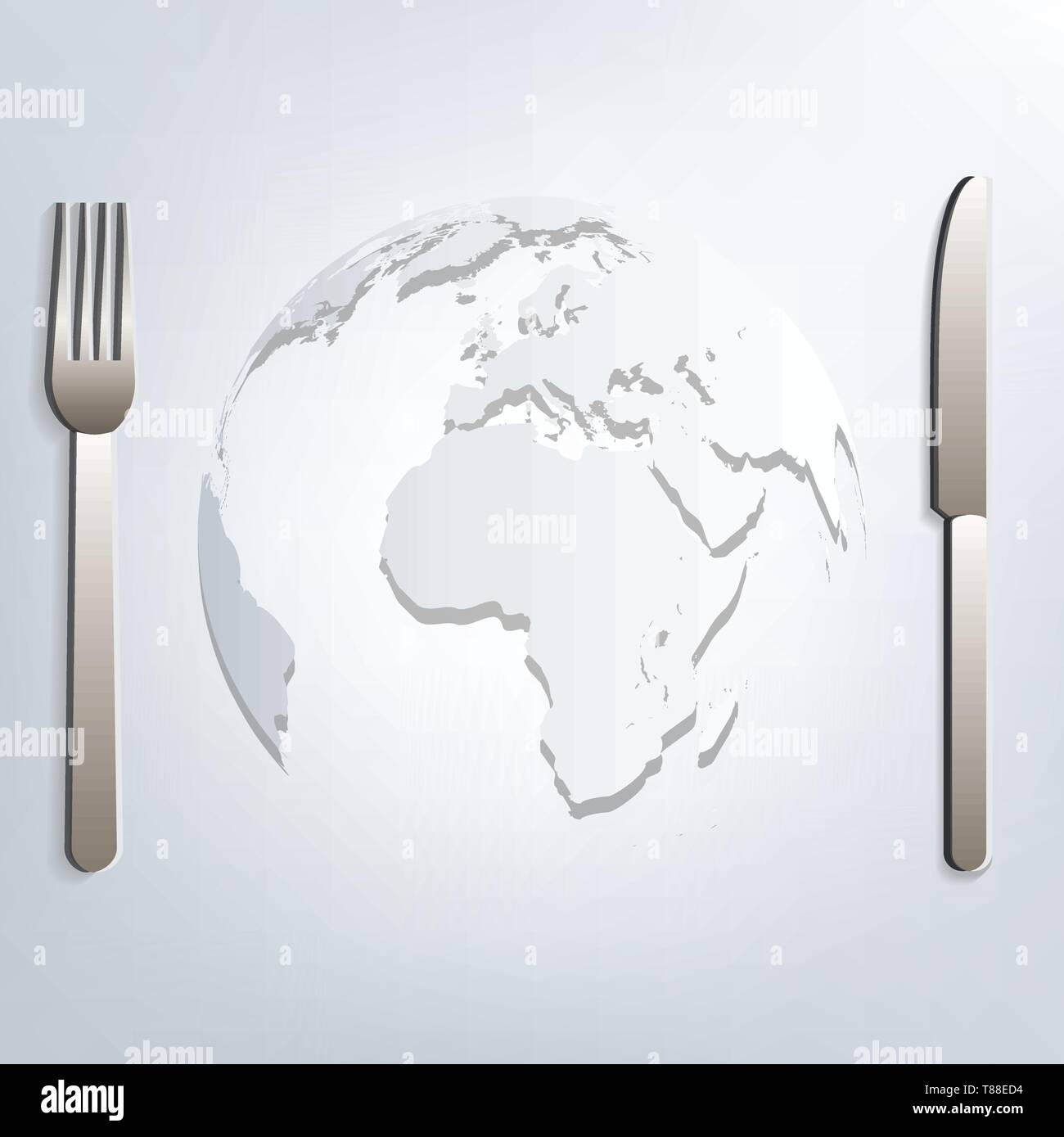 World map as plate with cutlery, vector with depth Stock Vector Image ...
