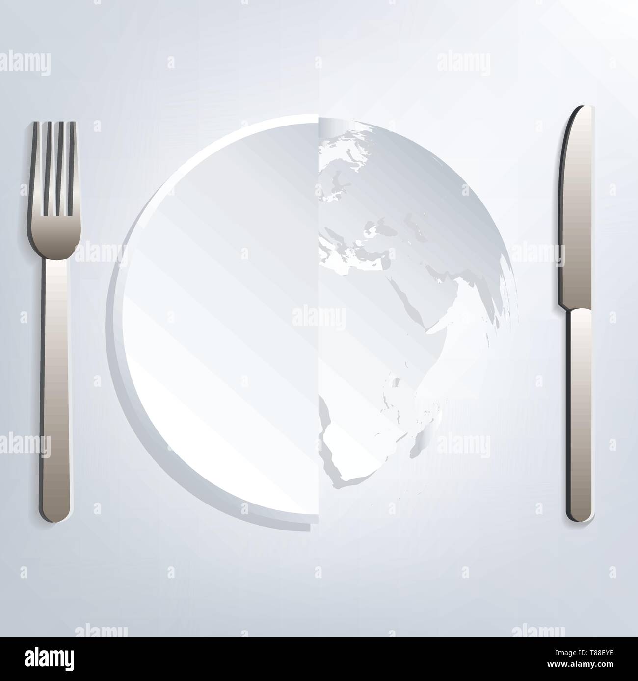 Plate and world map joined together, vector illustration with depth ...