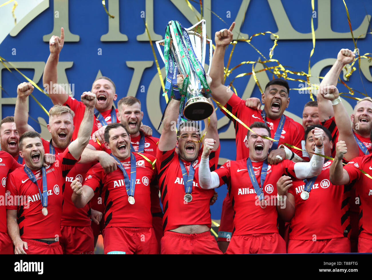 Saracens celebrate with the trophy during the Champions Cup Final at St ...