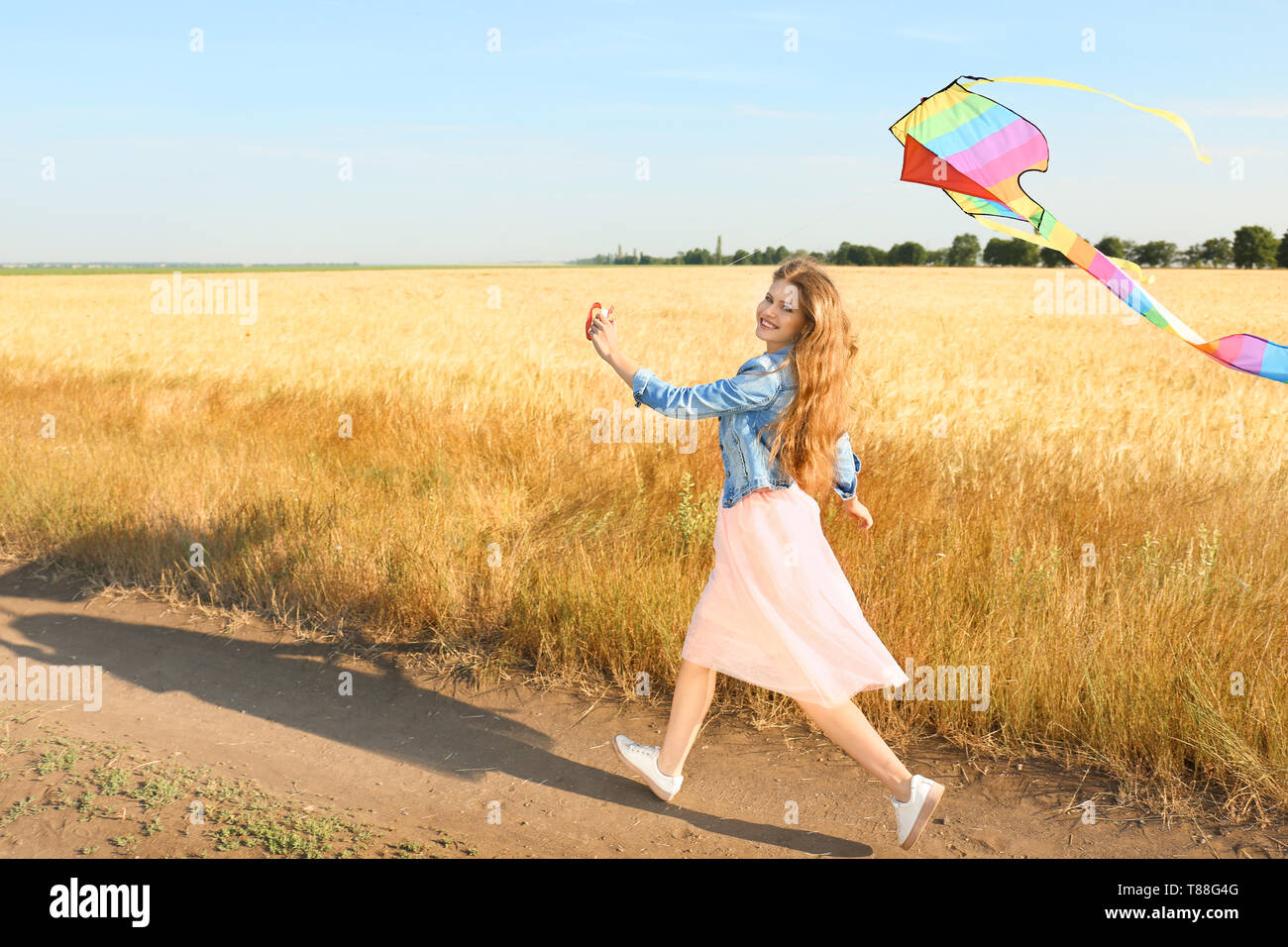 Flying a kite in wheat field hi-res stock photography and images - Alamy