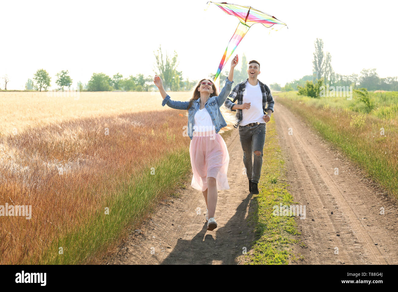 Flying a kite in wheat field hi-res stock photography and images - Alamy