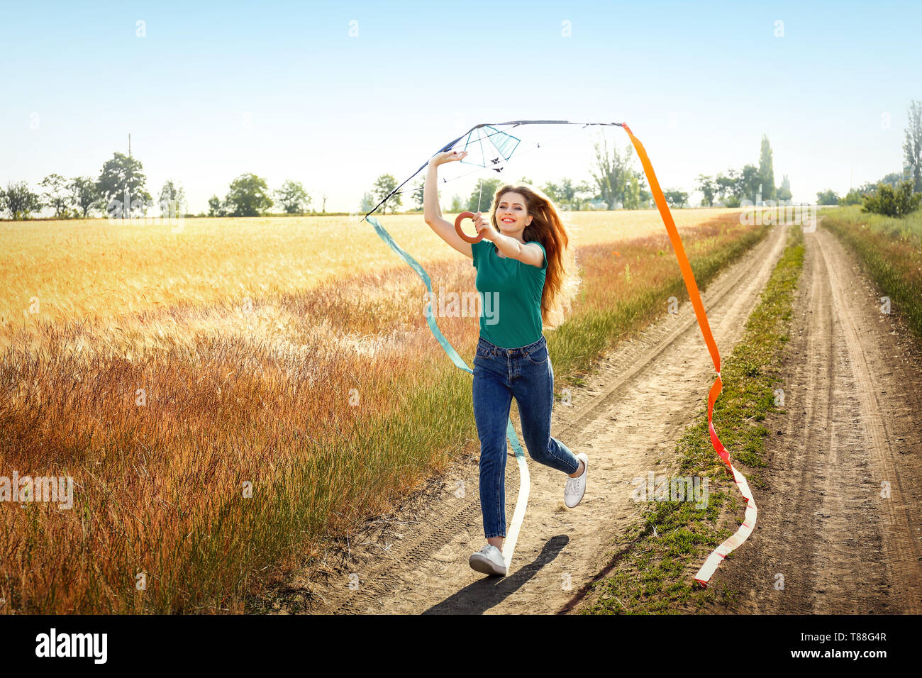 Flying a kite in wheat field hi-res stock photography and images - Alamy