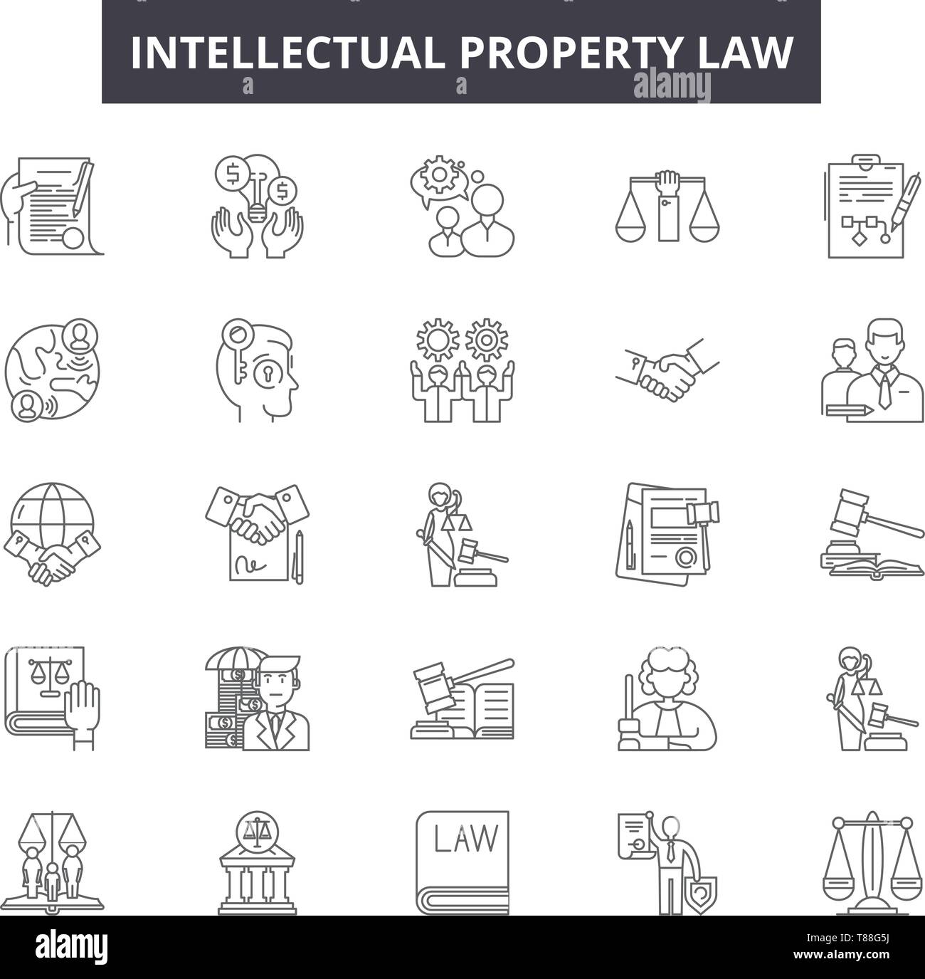 Intellectual property law line icons, signs, vector set, outline ...
