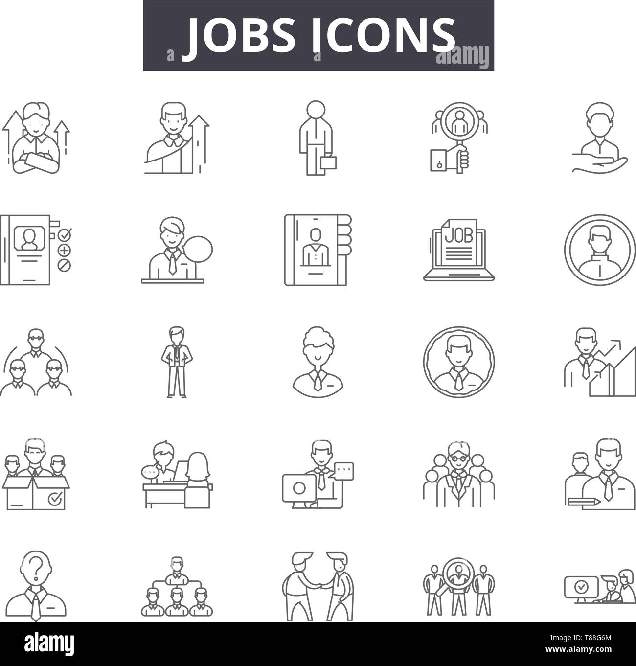 Jobs concept line icons, signs, vector set, outline concept, linear ...