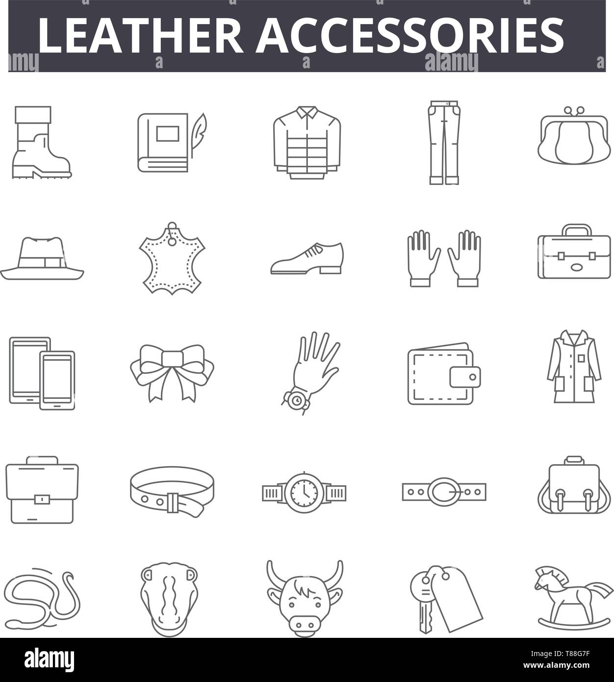 Leather accessories line icons, signs, vector set, outline concept ...