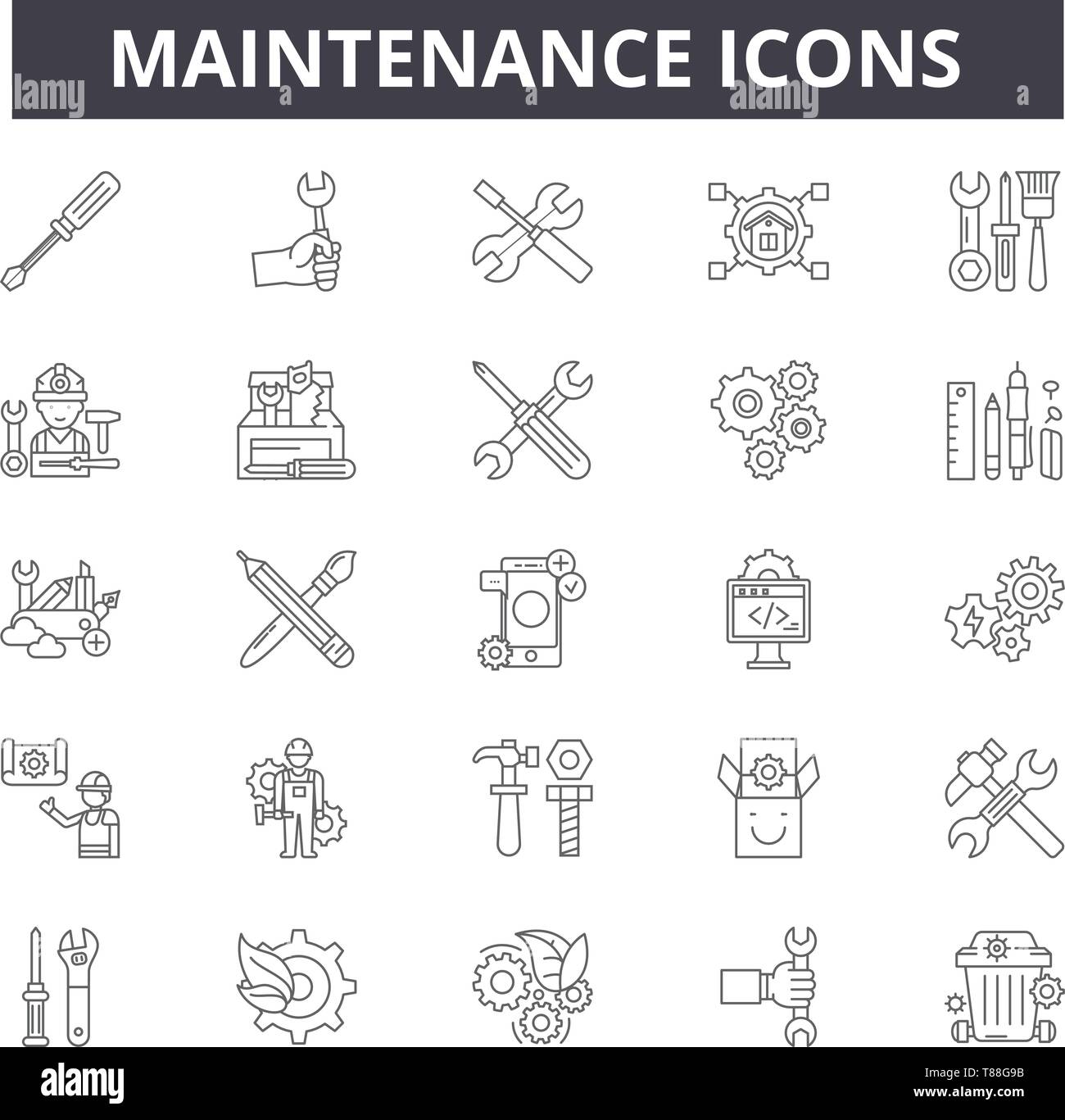 Maintenance concept line icons, signs, vector set, outline concept ...