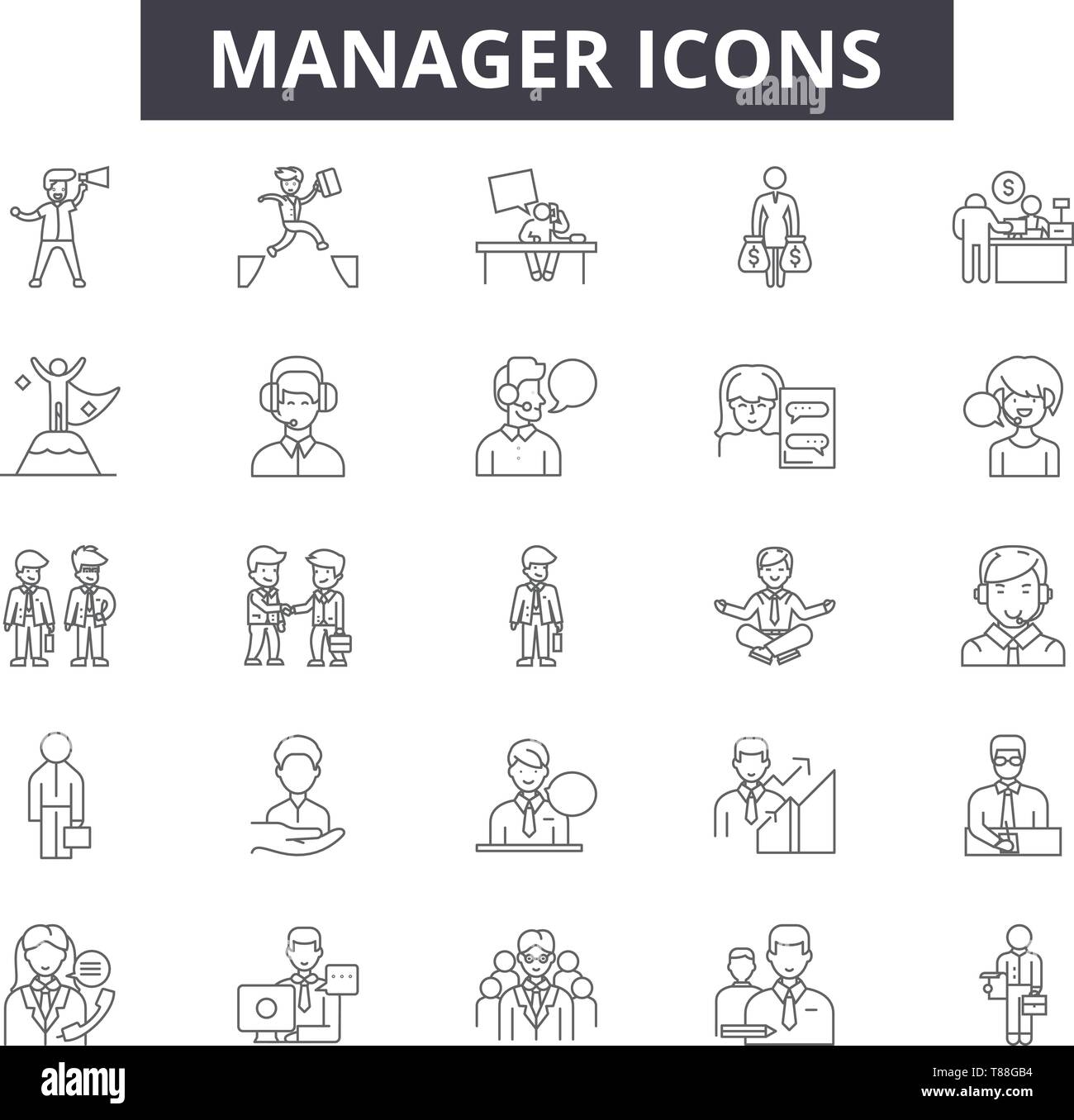 Manager concept line icons, signs, vector set, outline concept, linear ...