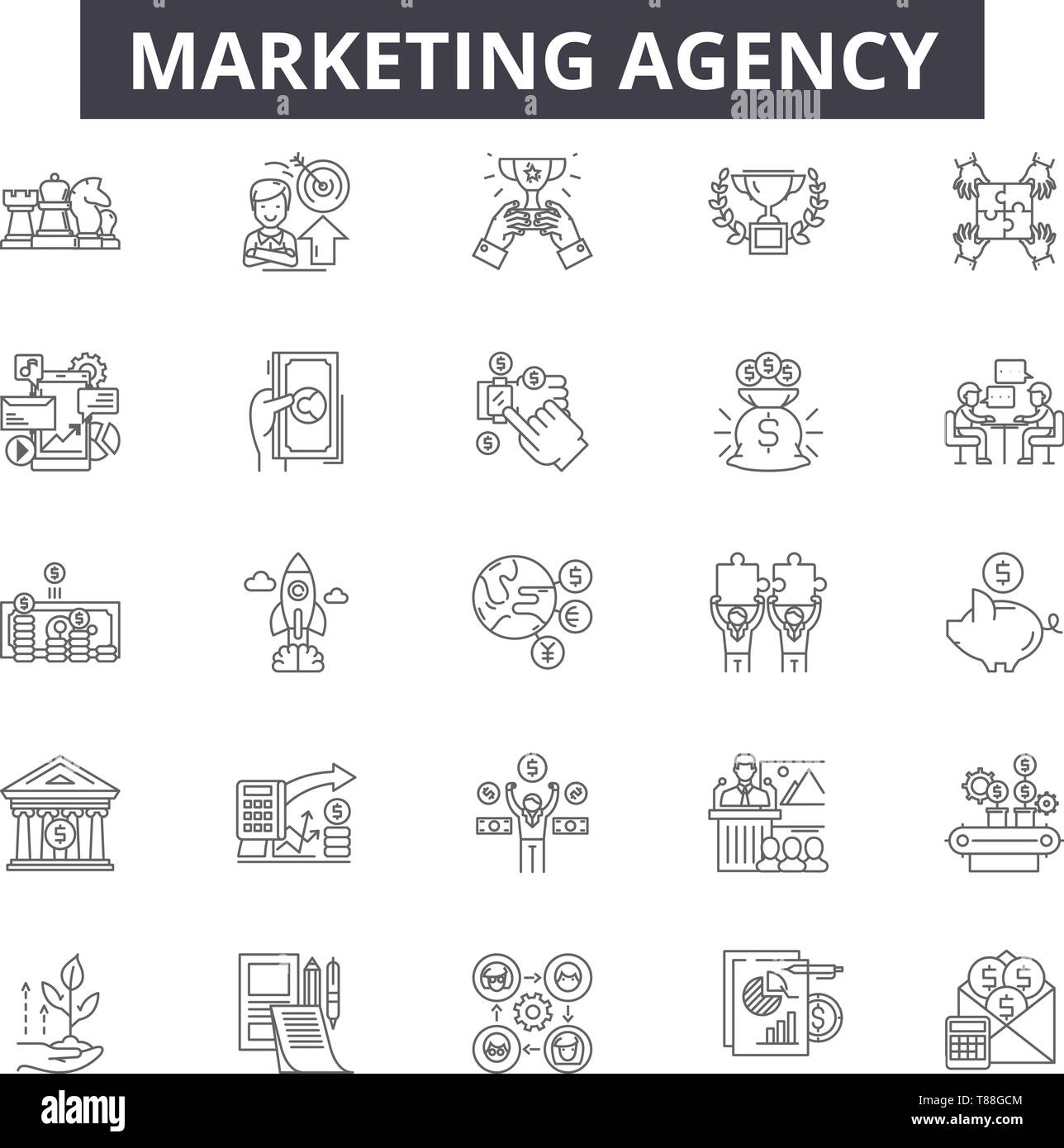 Marketing agency line icons, signs, vector set, outline concept, linear ...