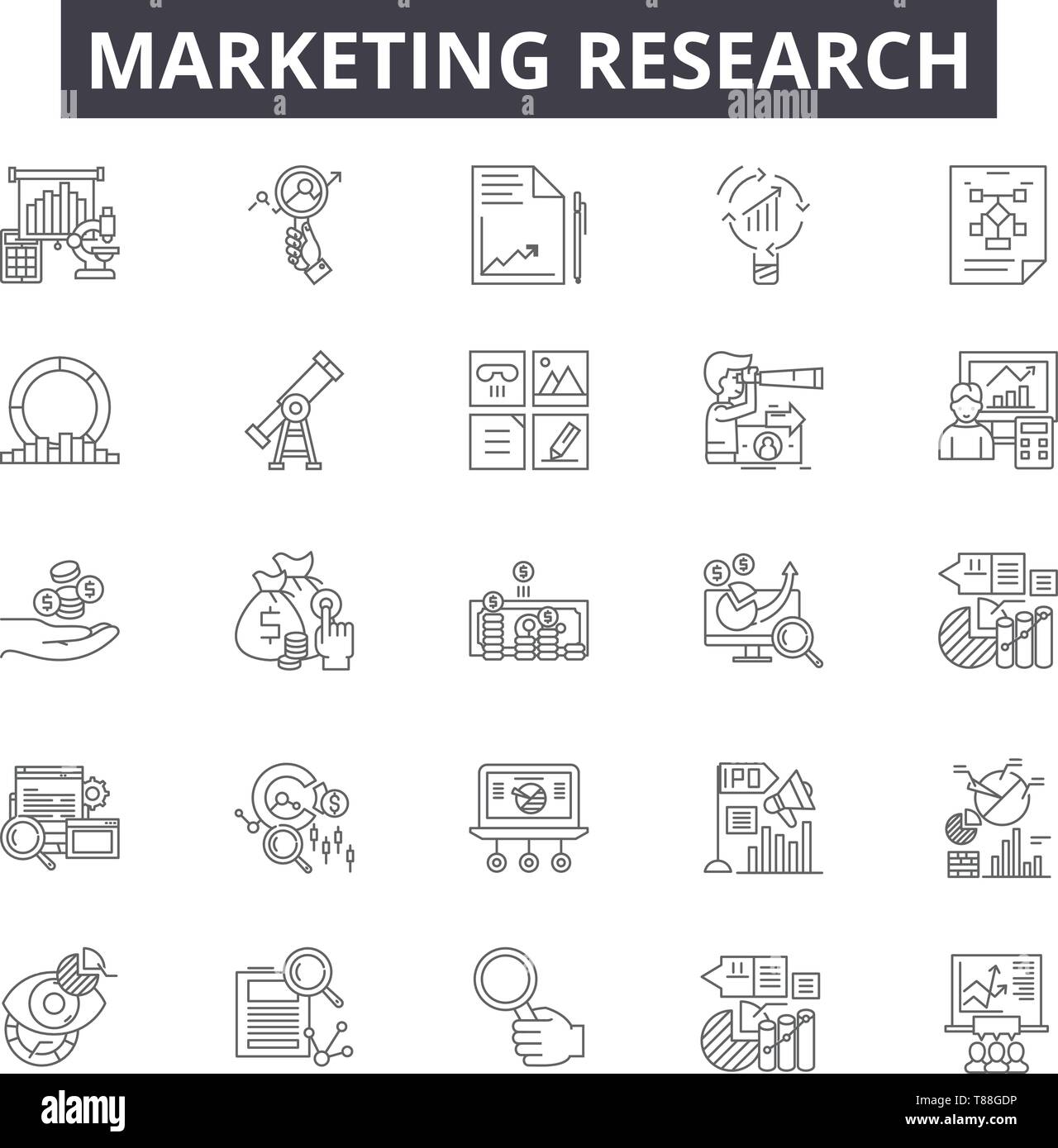 Marketing research line icons, signs, vector set, outline concept ...