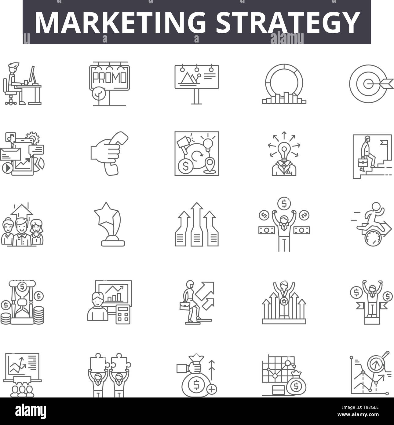 Marketing strategy line icons, signs, vector set, outline concept ...
