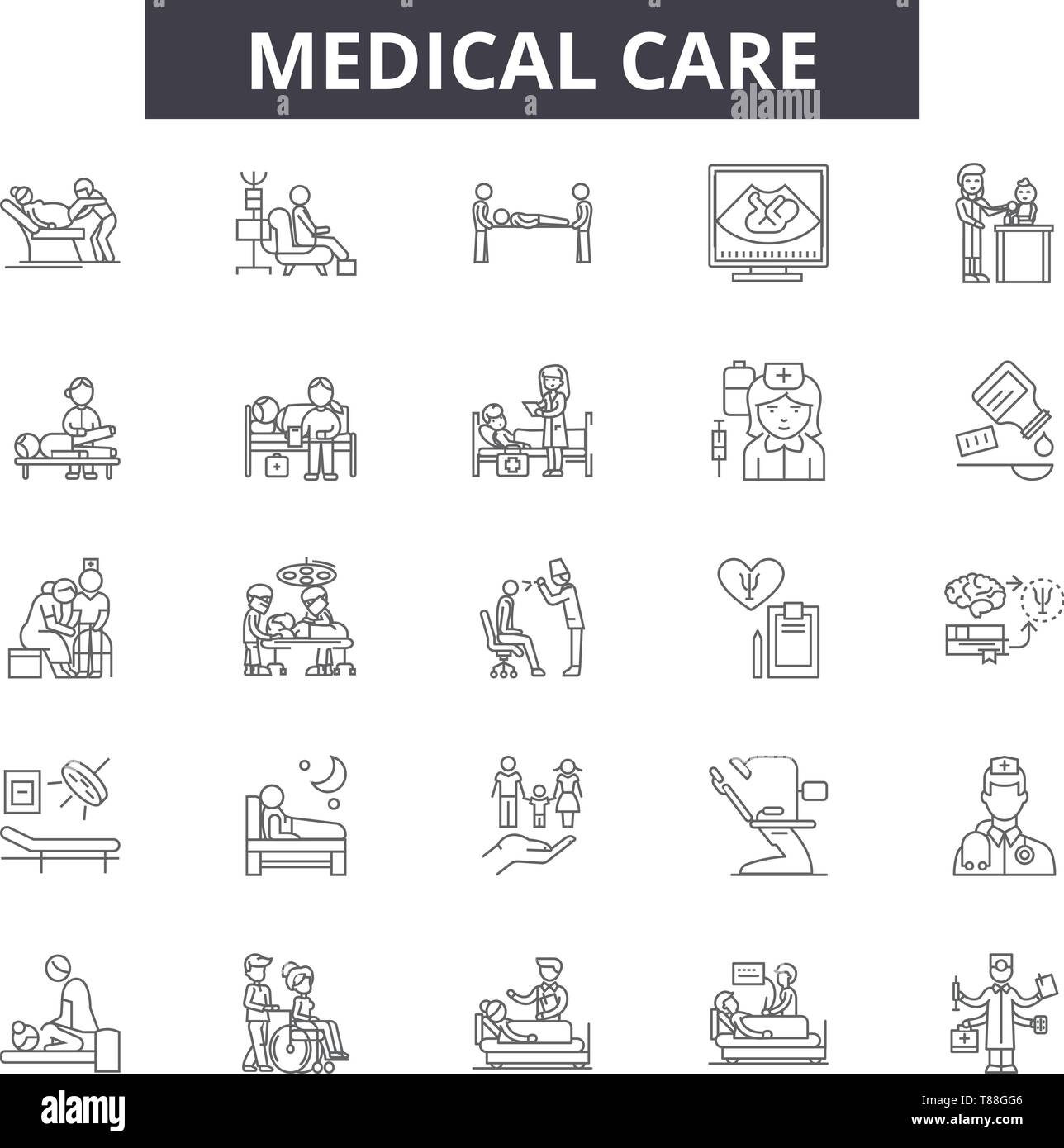 Medical care line icons, signs, vector set, outline concept, linear ...