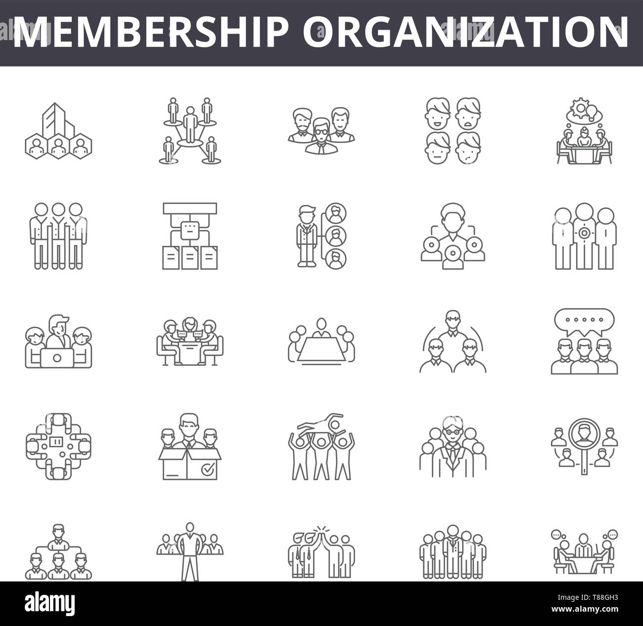 Membership organization concept line icons, signs, vector set, outline ...