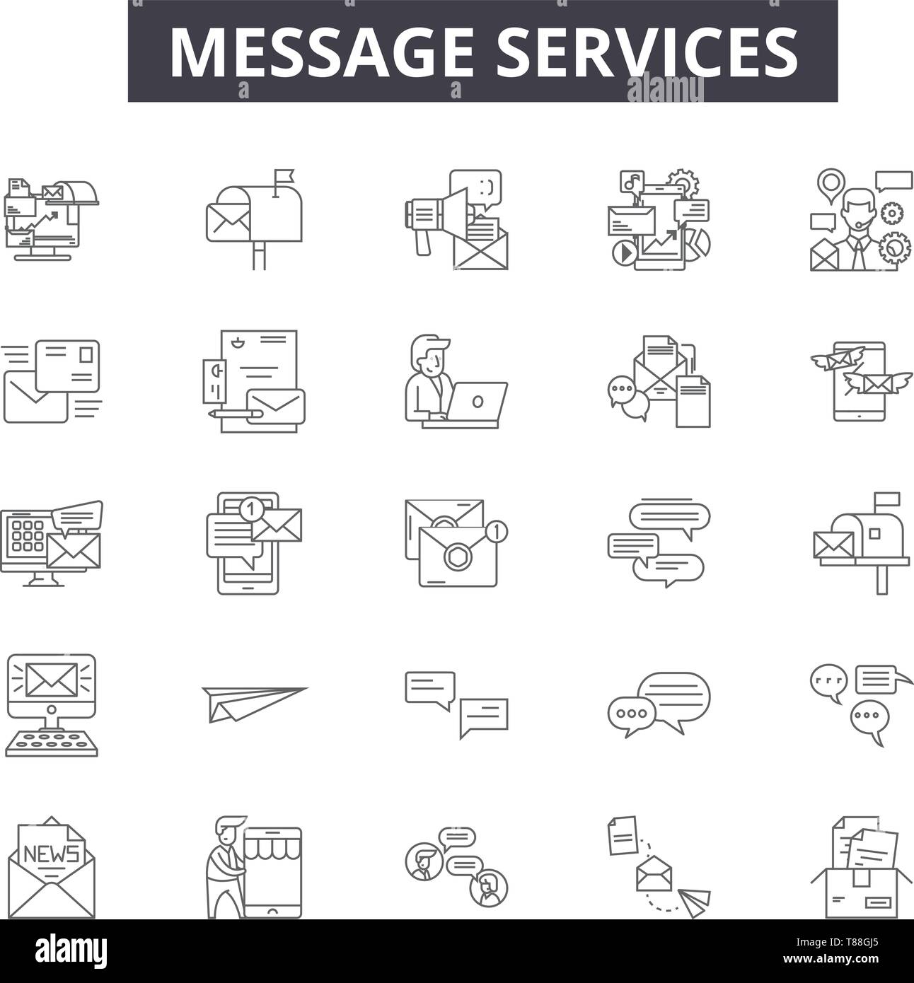 Message services line icons, signs, vector set, outline concept, linear ...
