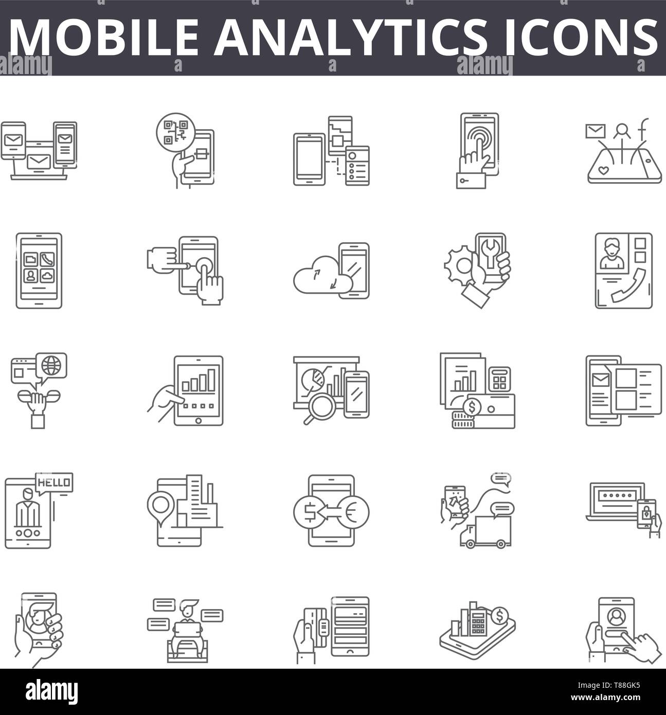 Mobile analytics concept line icons, signs, vector set, outline concept ...