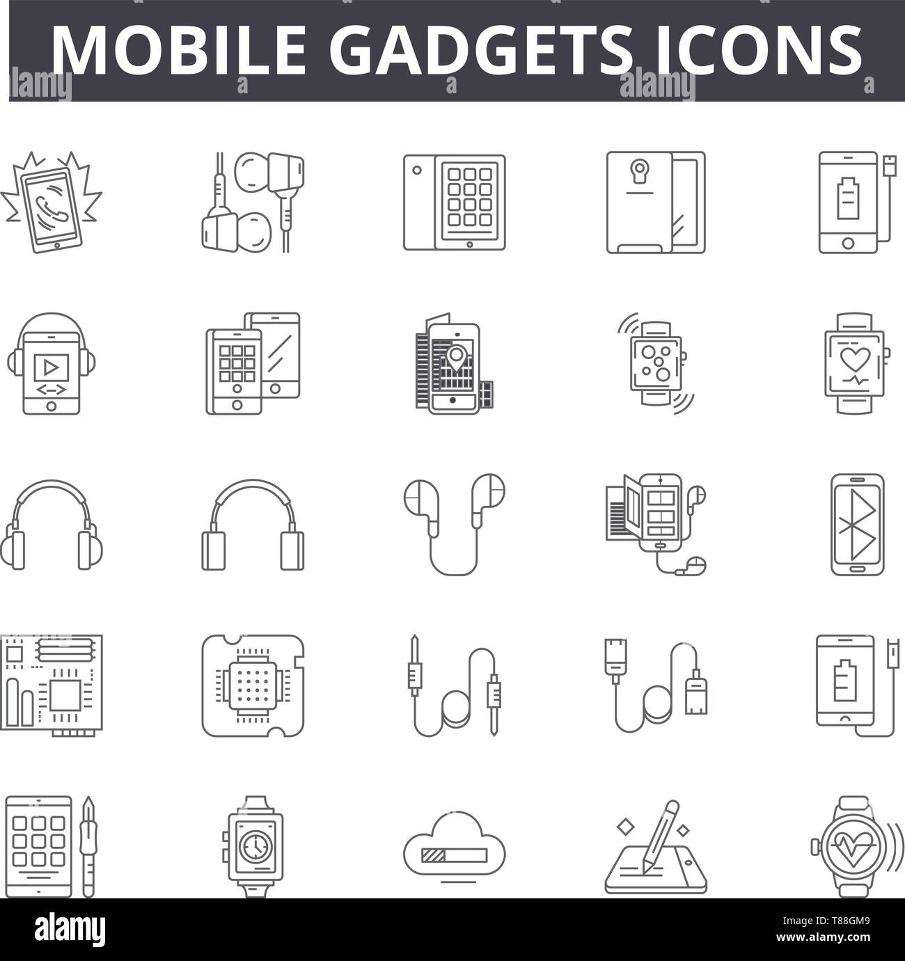 Mobile gadgets concept line icons, signs, vector set, outline concept ...