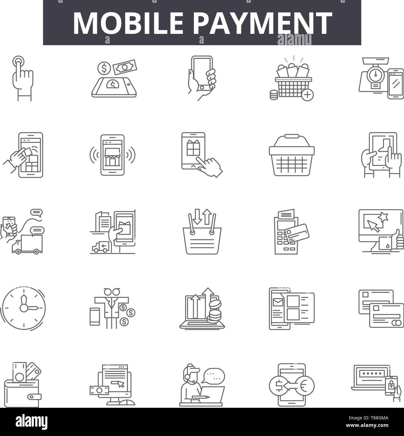 Mobile payment line icons, signs, vector set, outline concept, linear illustration Stock Vector ...