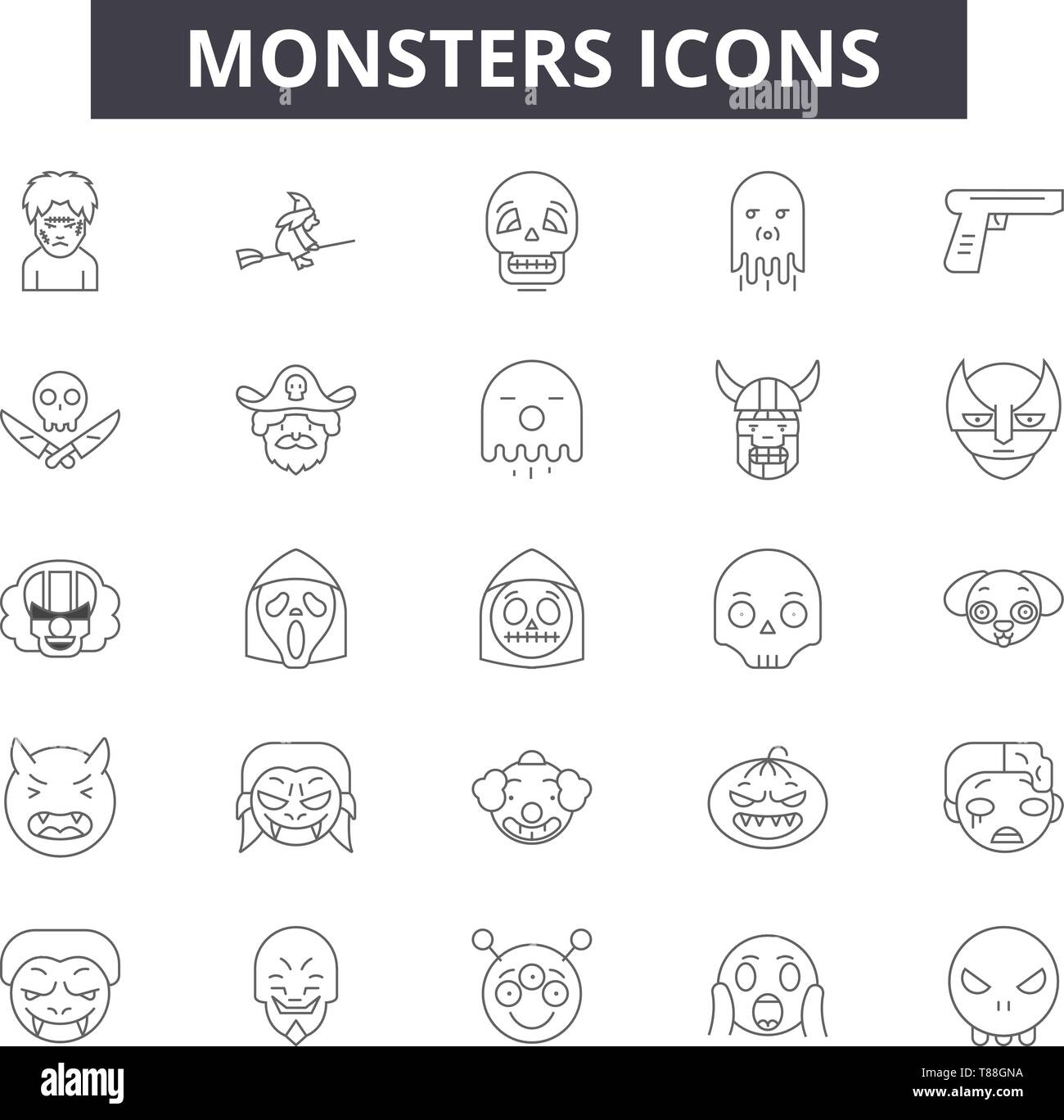 Monsters concept line icons, signs, vector set, outline concept, linear ...