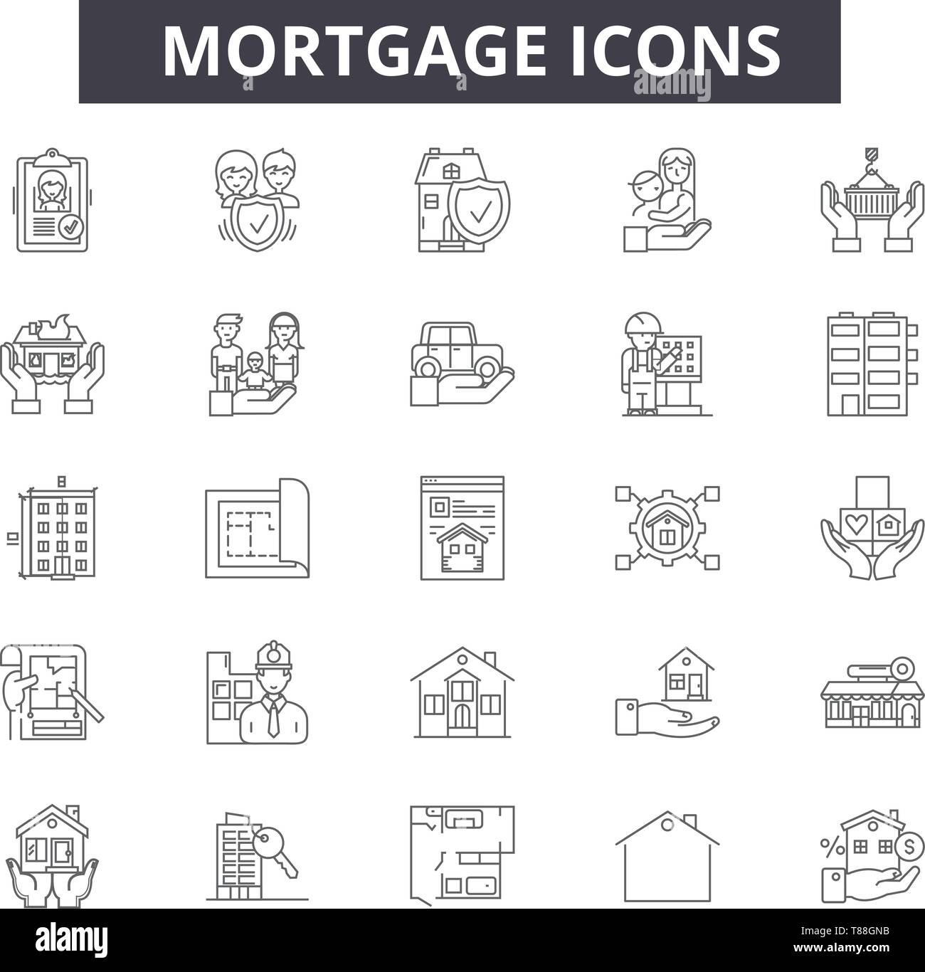 Mortgage concept line icons, signs, vector set, outline concept, linear ...