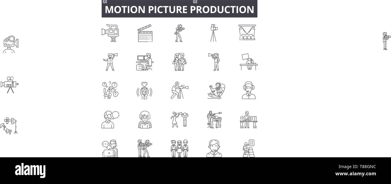 Motion picture production line icons, signs, vector set, outline ...
