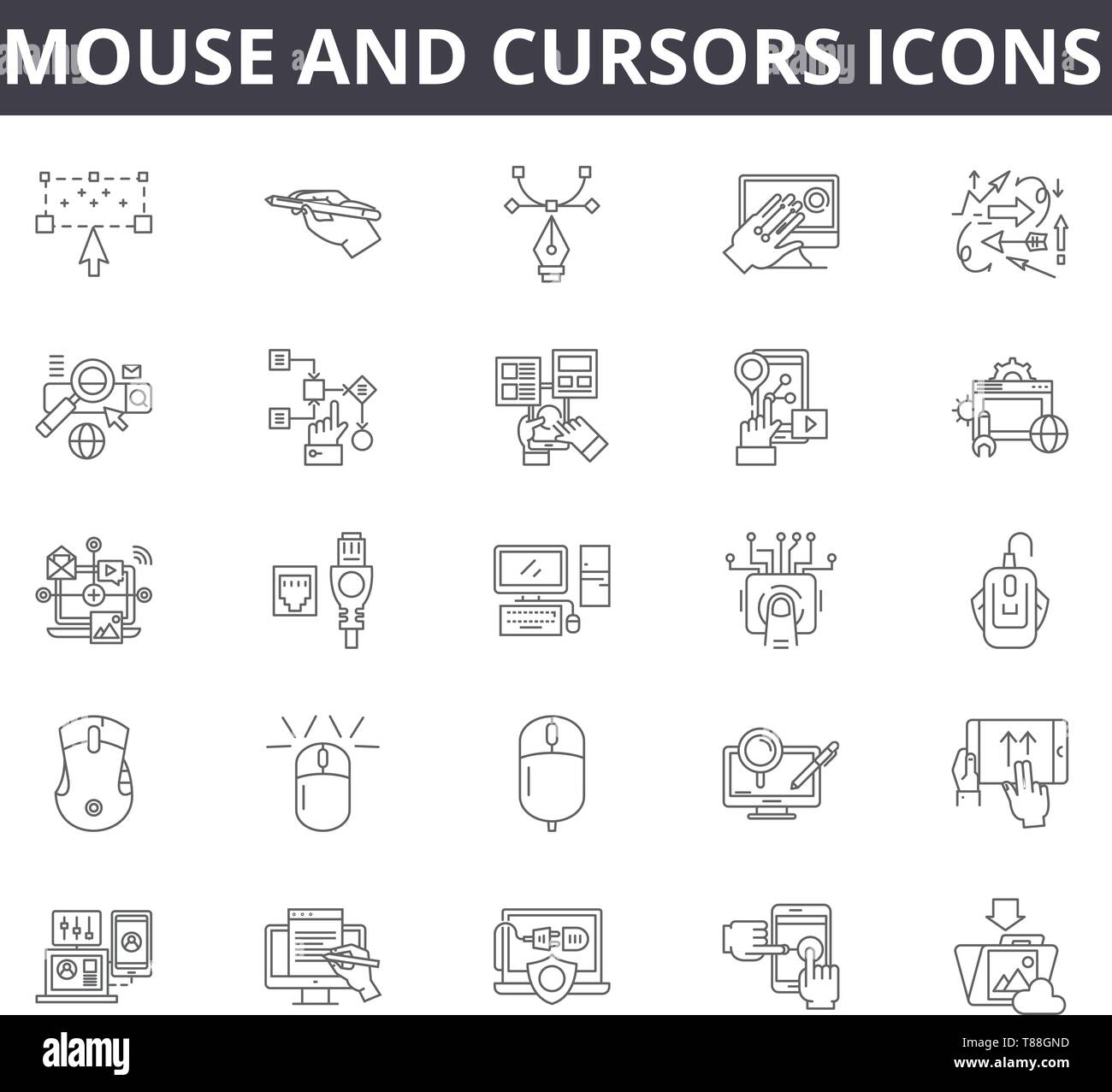 Mouse And Cursors Line Icons Signs Vector Set Outline Concept