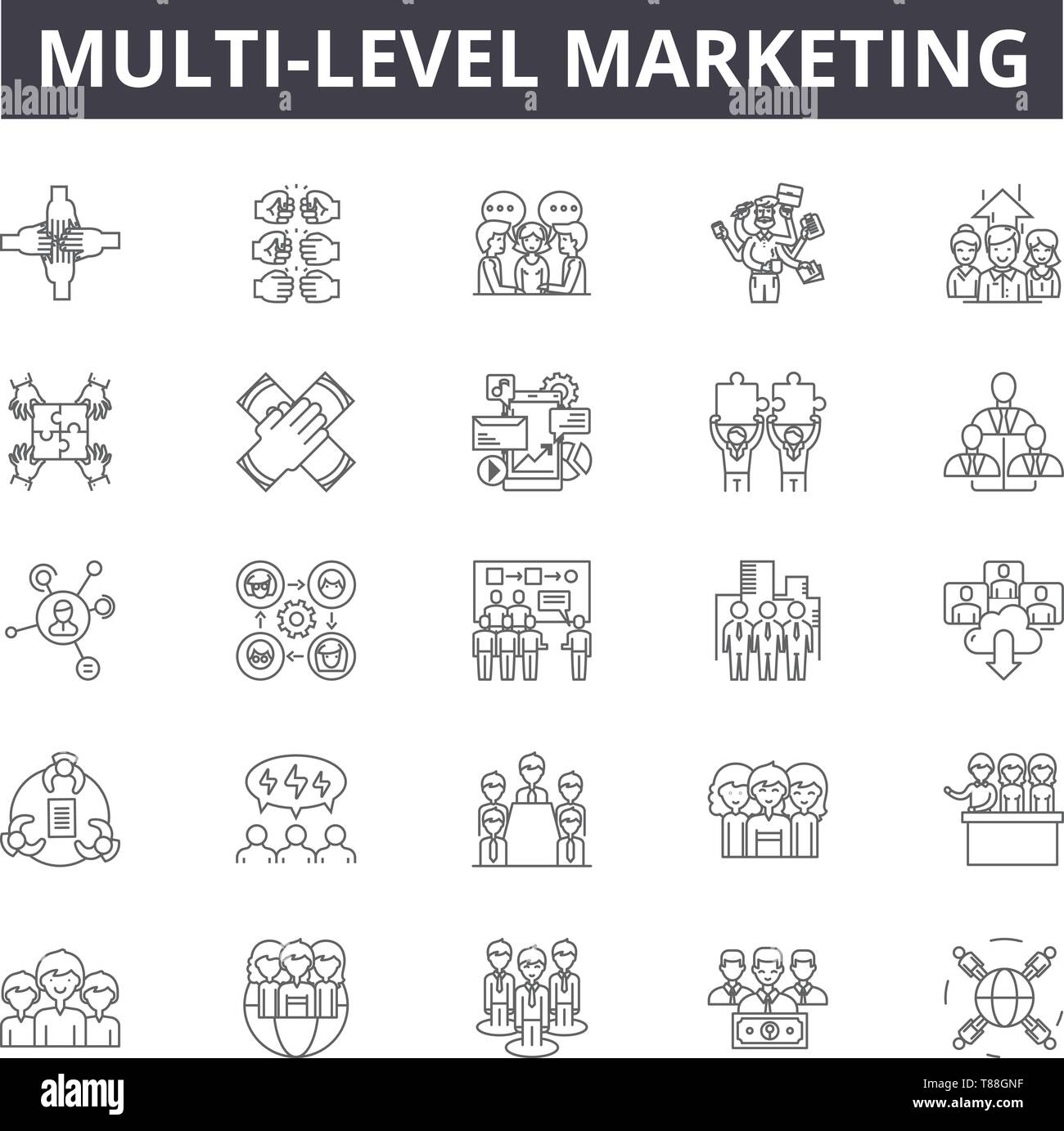 Multi-level marketing line icons, signs, vector set, linear concept ...