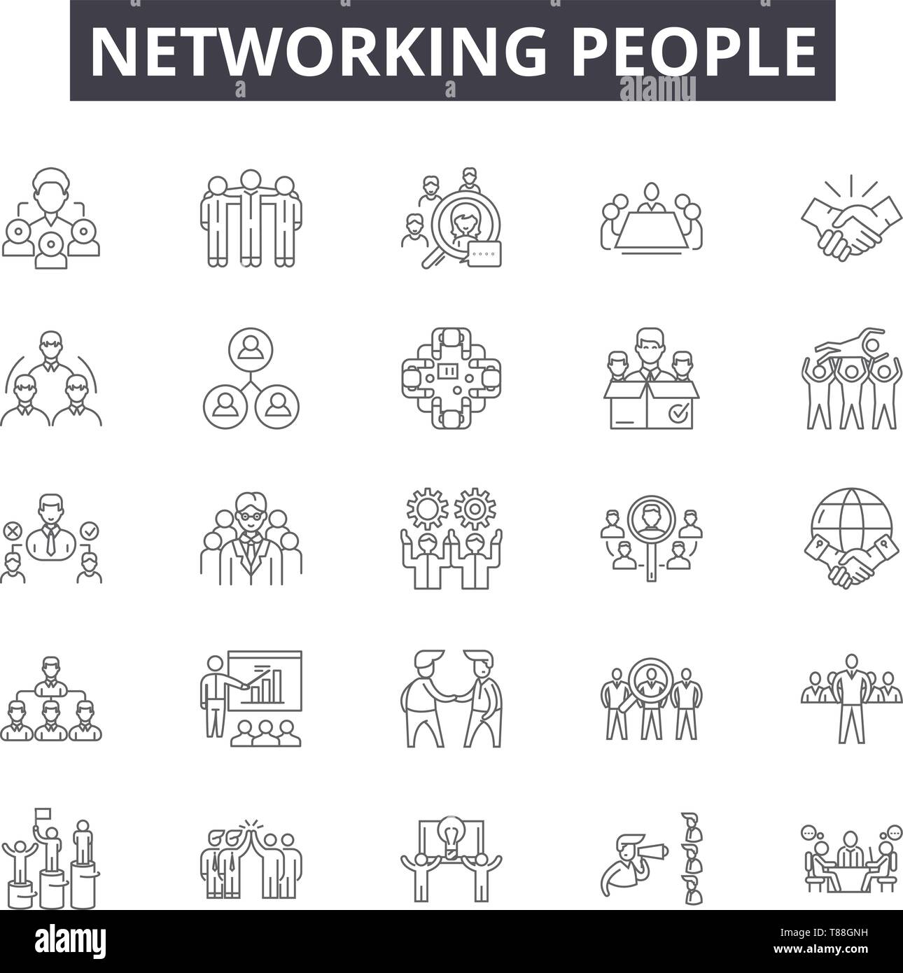 Networking people line icons, signs, vector set, outline concept ...