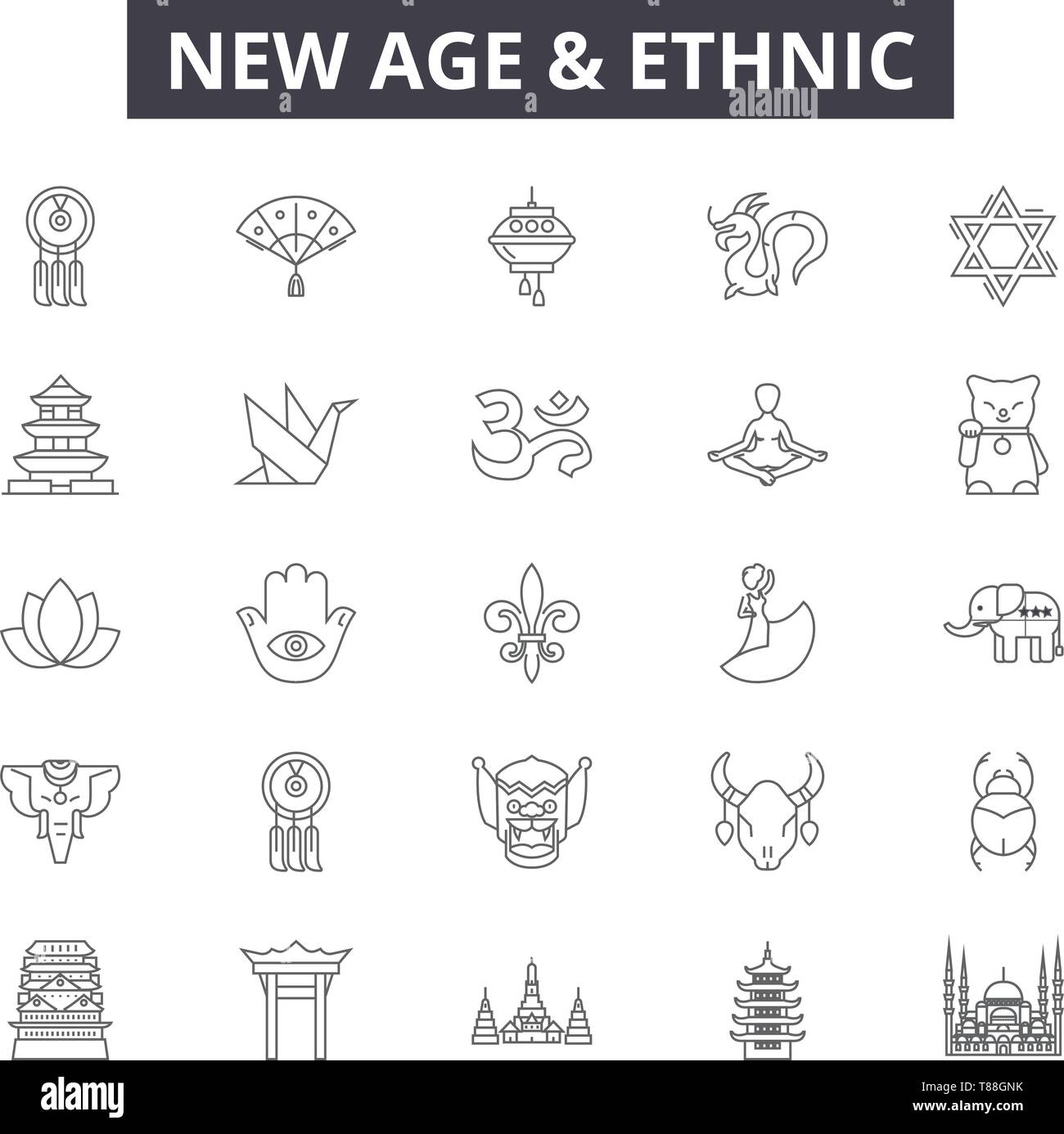 New age and ethnic line icons, signs, vector set, outline concept ...