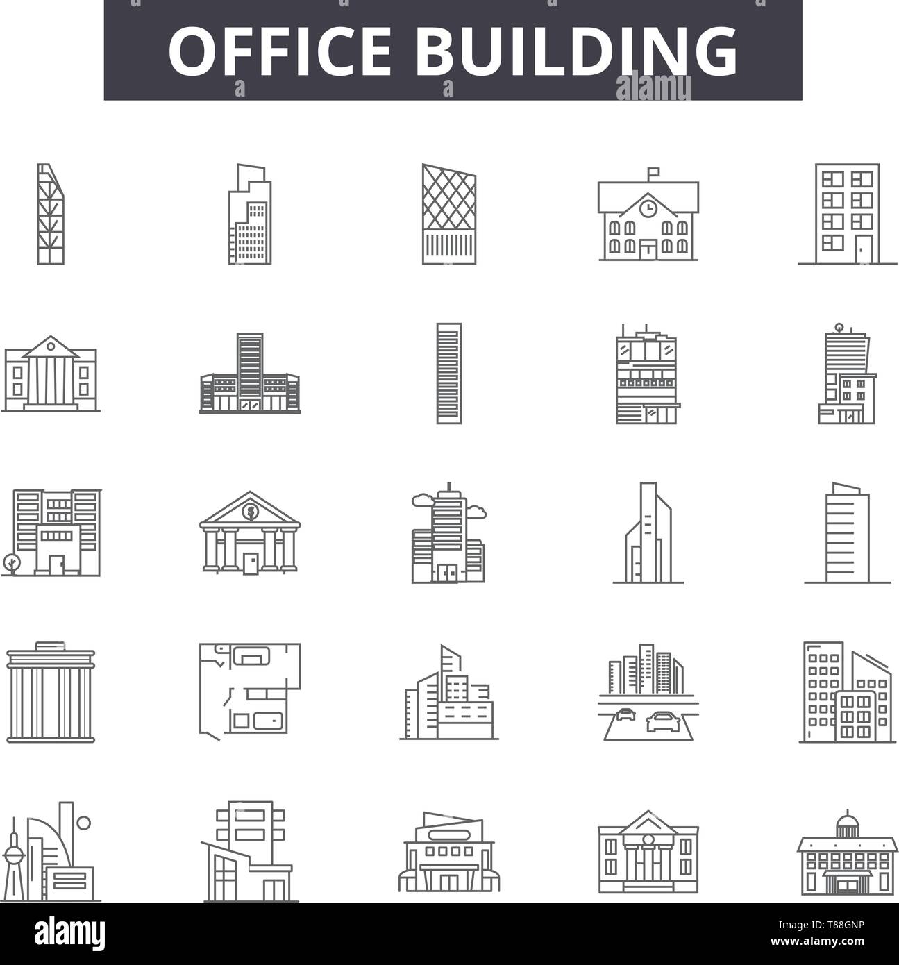 Office building line icons, signs, vector set, outline concept, linear ...
