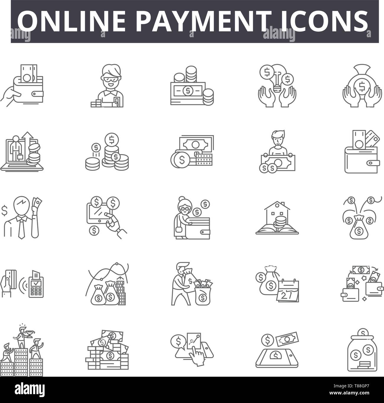 Online payment line icons, signs, vector set, outline concept, linear ...
