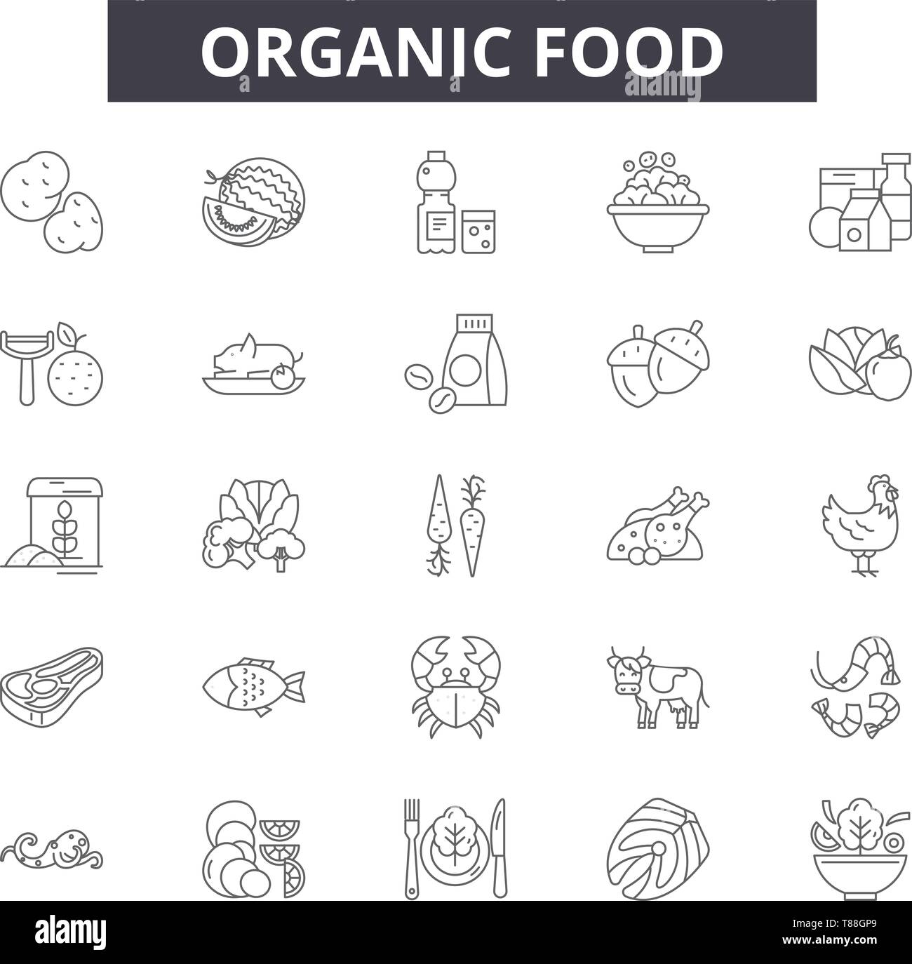 Organic food line icons, signs, vector set, outline concept, linear ...