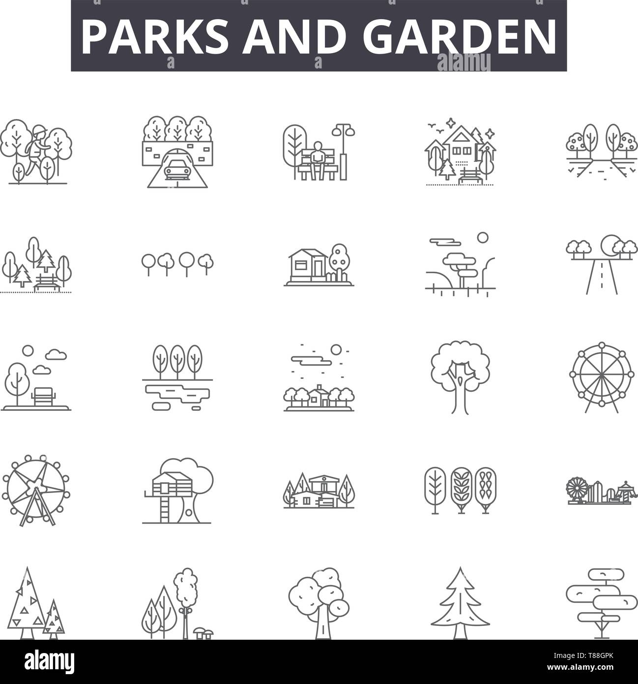 Parks and garden line icons, signs, vector set, outline concept, linear ...