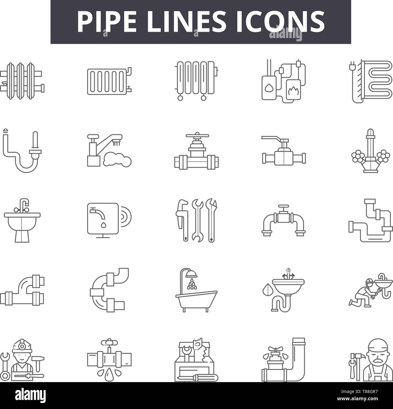 Pipe lines line icons, signs, vector set, outline concept, linear ...