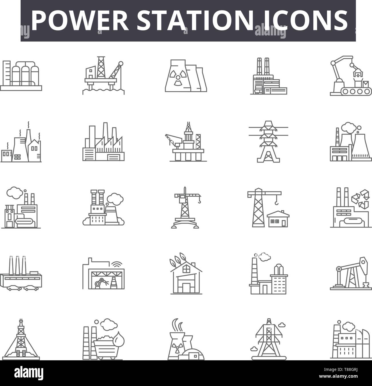Power station line icons, signs, vector set, outline concept, linear ...