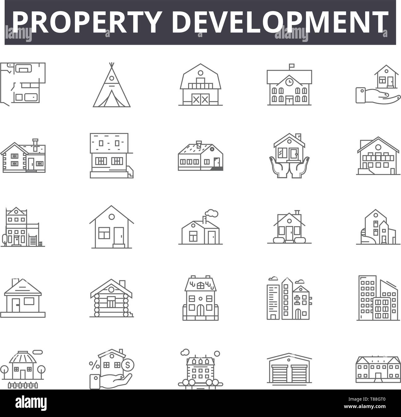 Property development line icons, signs, vector set, outline concept ...