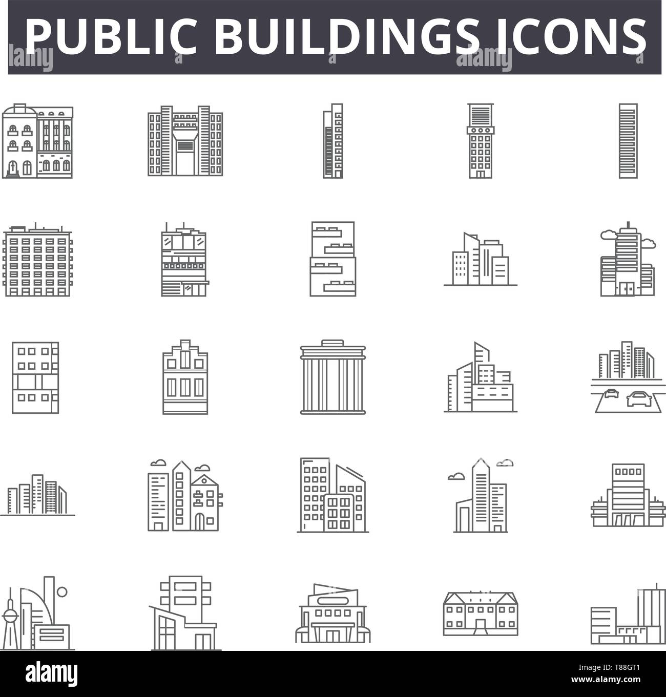 Public buildings line icons, signs, vector set, outline concept, linear ...
