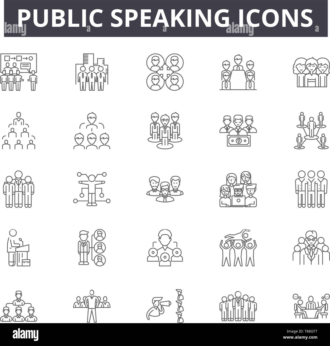 Public speaking line icons, signs, vector set, outline concept, linear ...