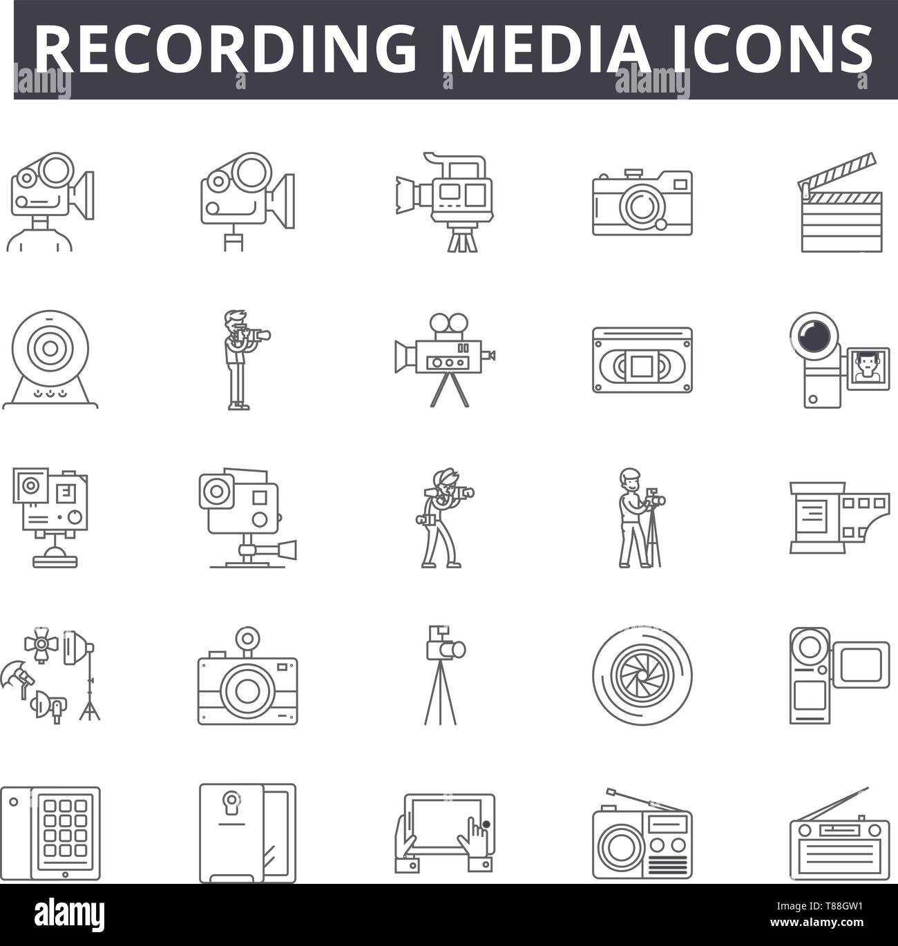 Recording media line icons, signs, vector set, outline concept, linear ...