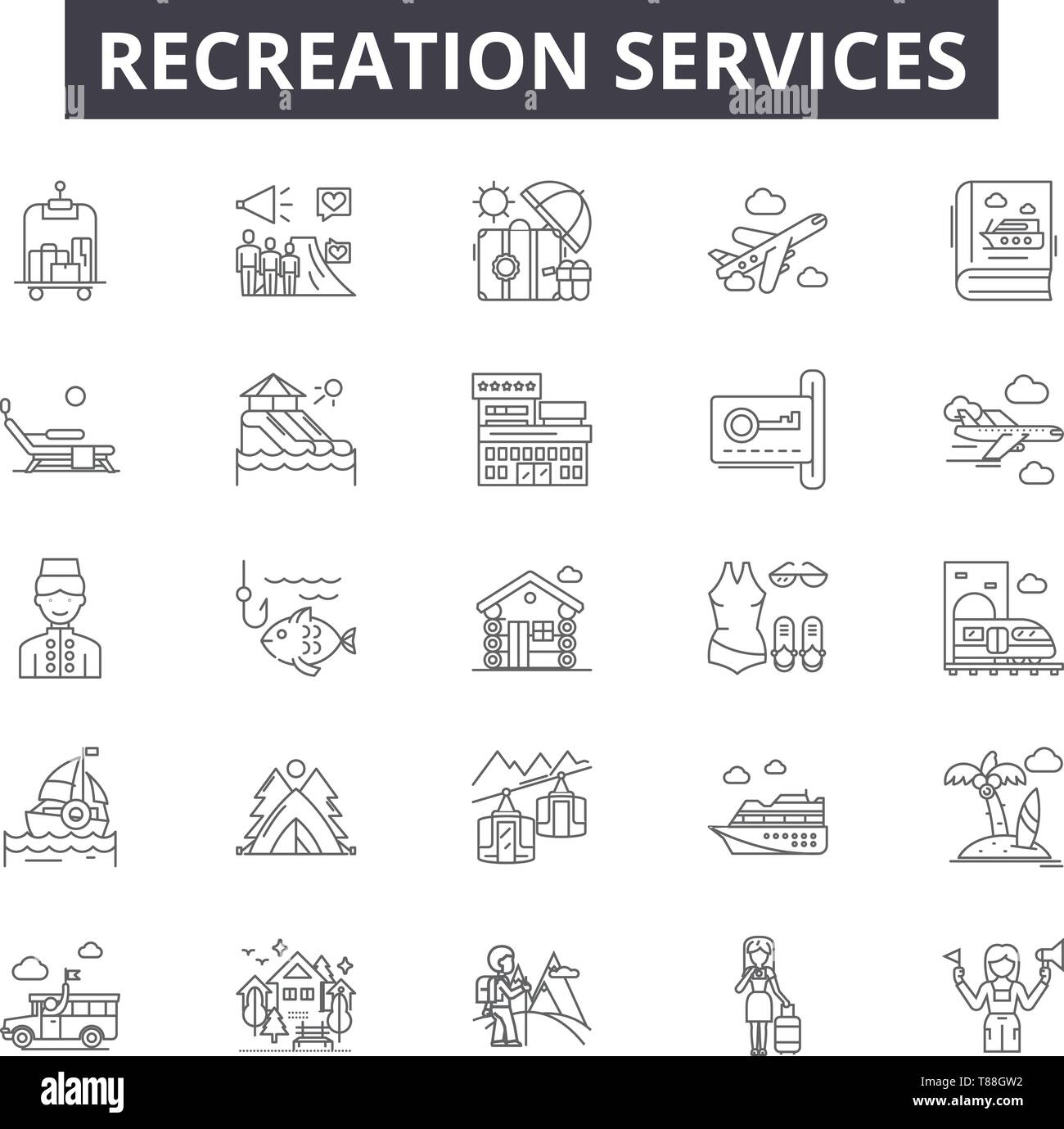 Recreation services line icons, signs, vector set, outline concept ...