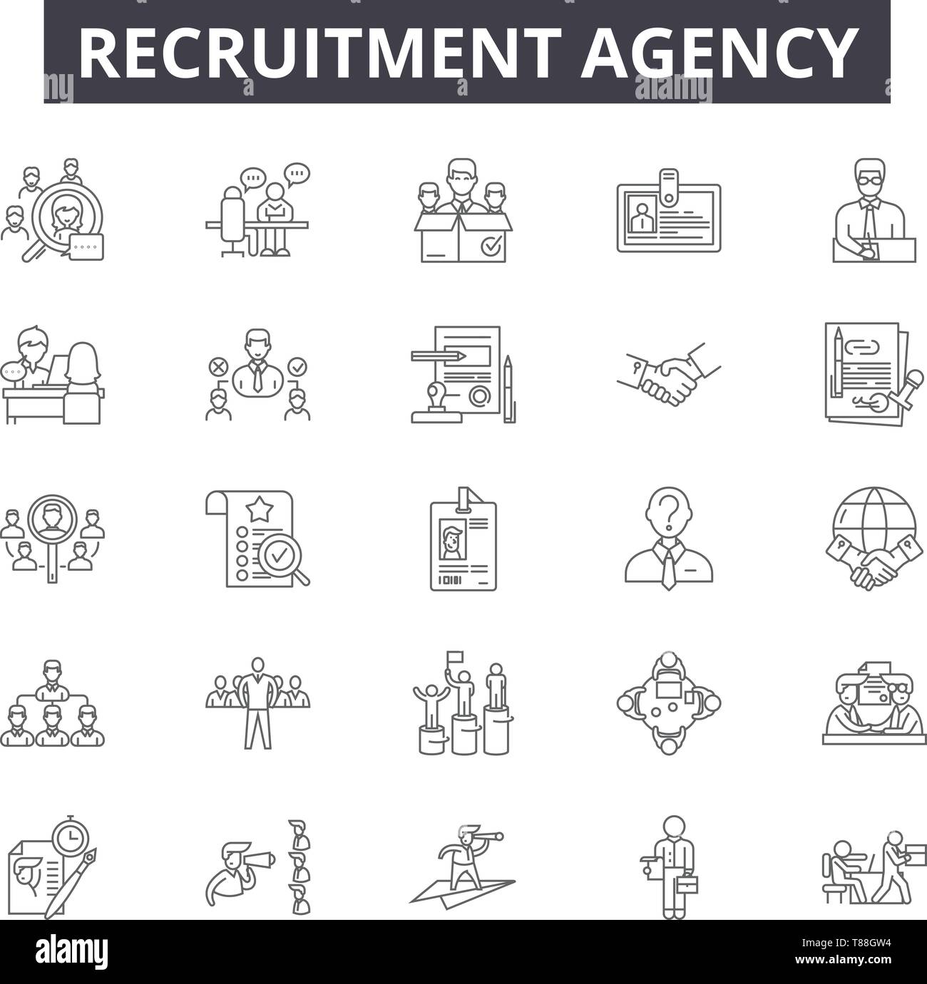 Recruitment agency line icons, signs, vector set, outline concept ...