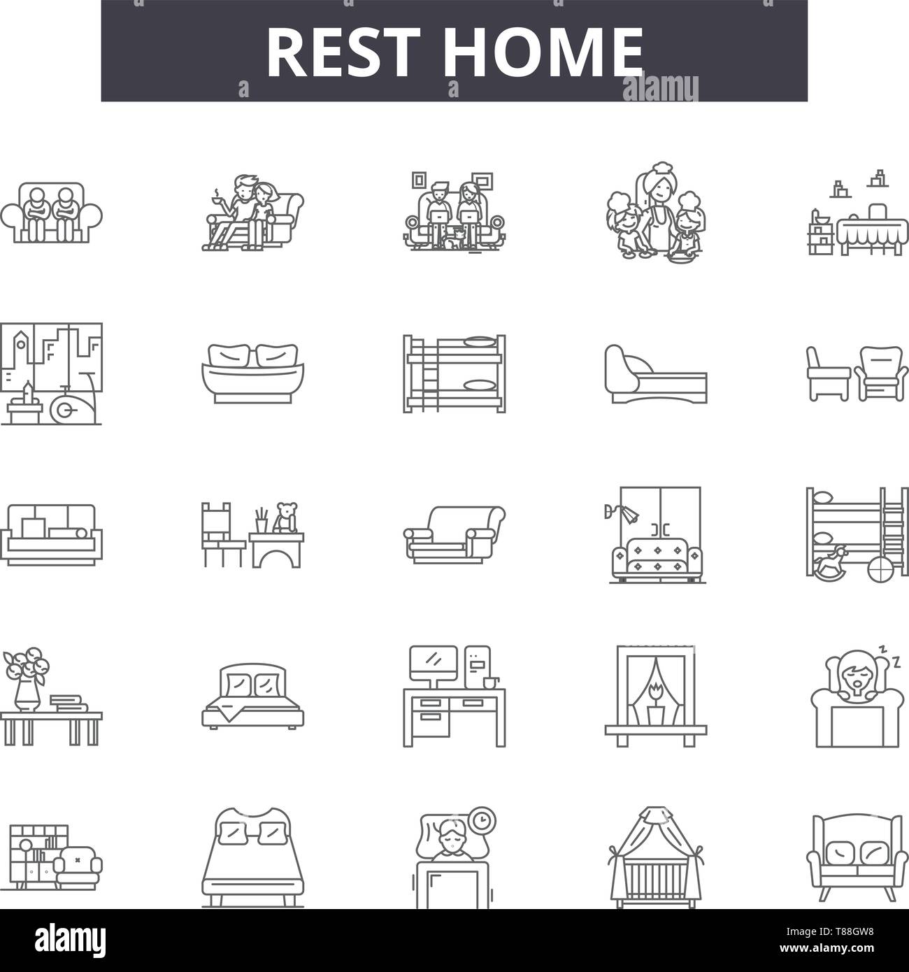 Rest home line icons, signs, vector set, outline concept, linear ...