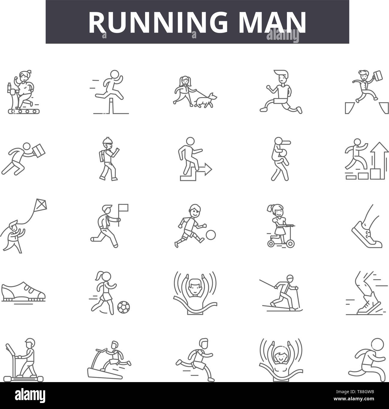 Running man line icons, signs, vector set, outline concept, linear ...