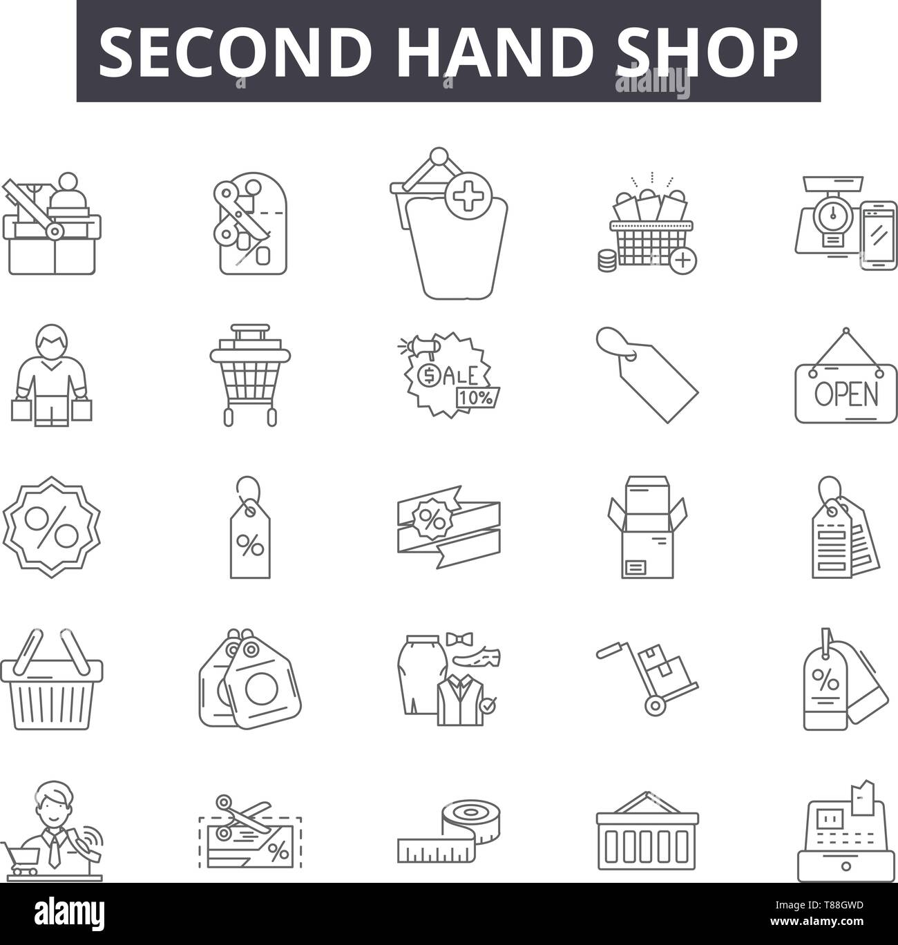 Second hand shop line icons, signs, vector set, outline concept, linear ...