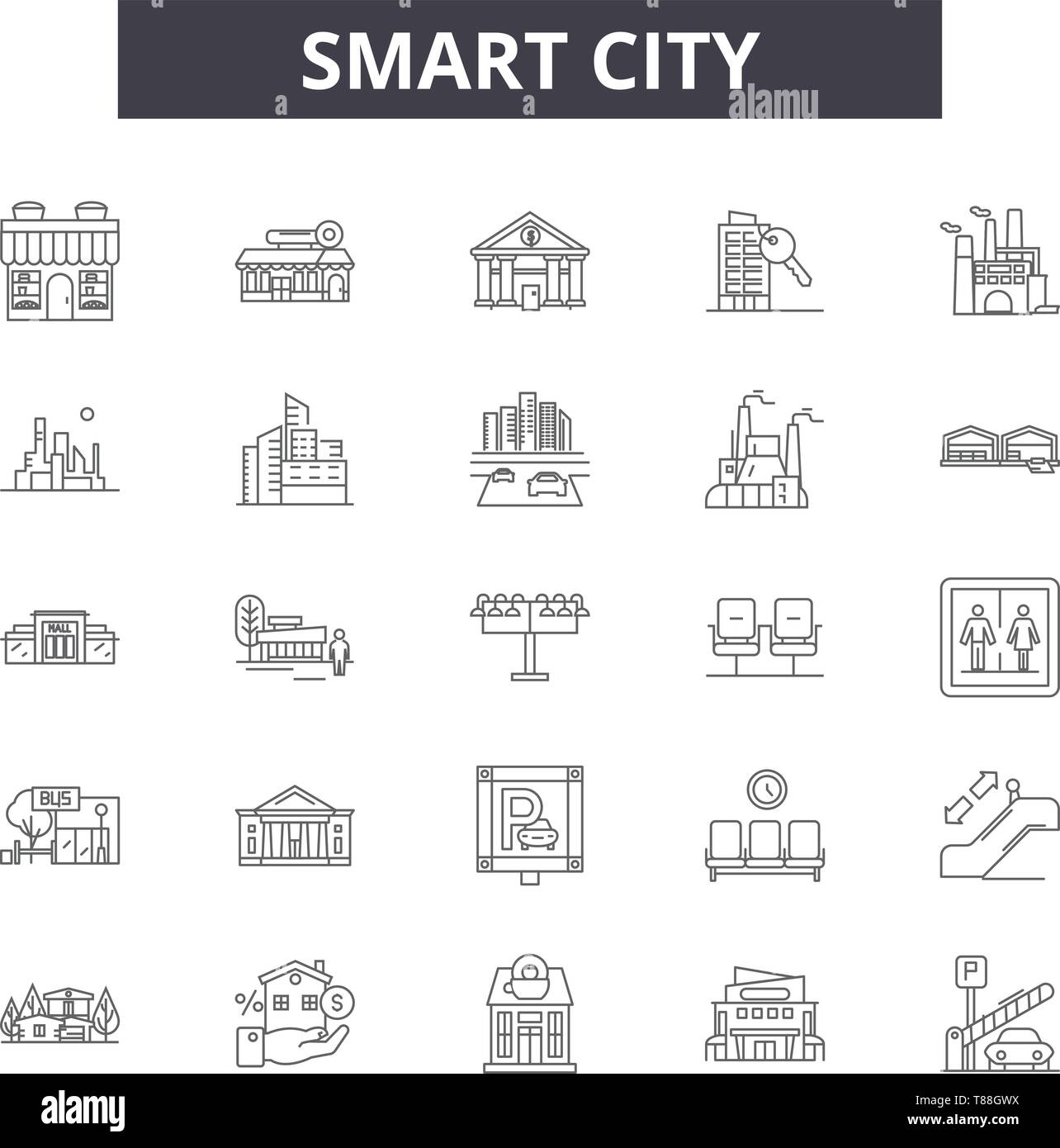 Smart city line icons, signs, vector set, outline concept, linear ...
