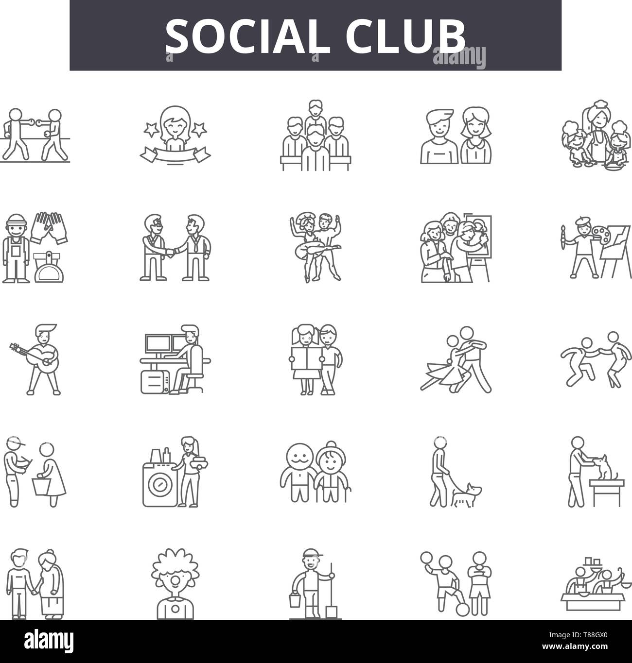 Social club line icons, signs, vector set, outline concept, linear ...