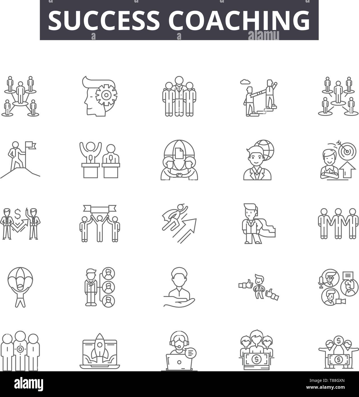 Success coaching line icons, signs, vector set, outline concept, linear ...