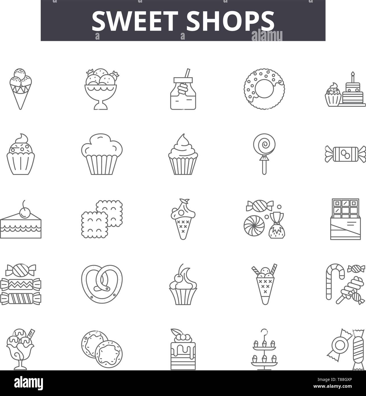 Sweet shops line icons, signs, vector set, outline concept, linear ...