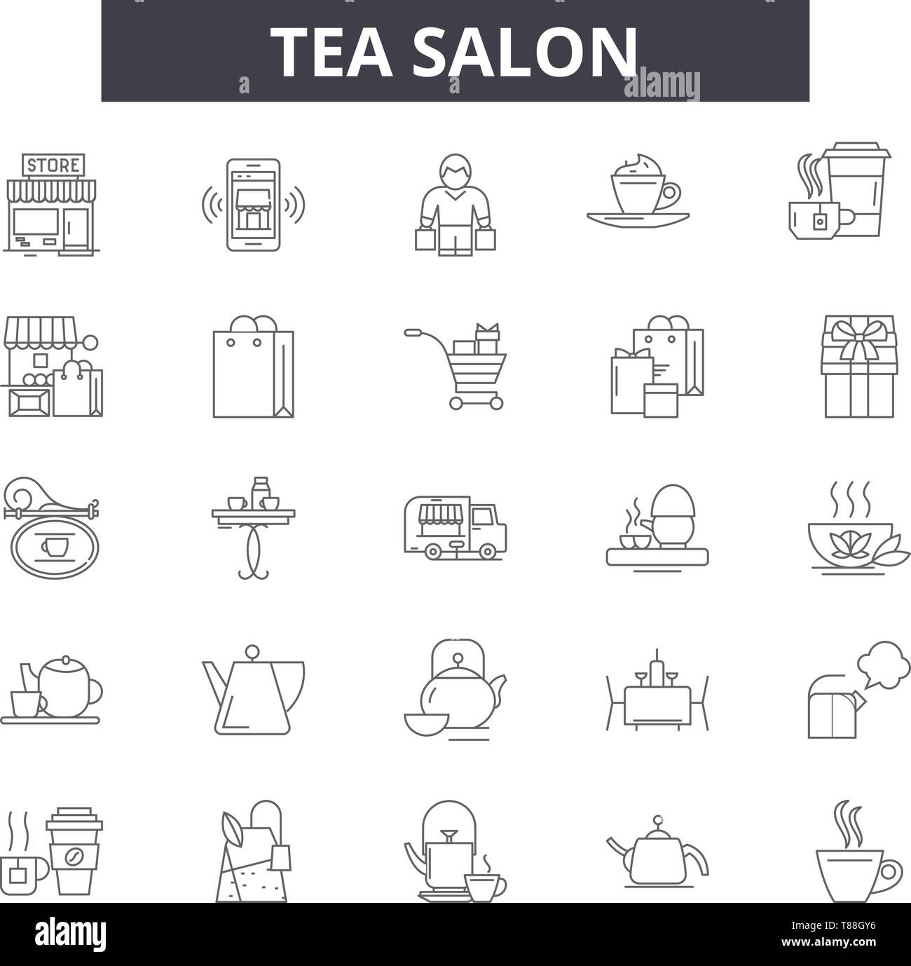 Tea salon line icons, signs, vector set, outline concept, linear ...